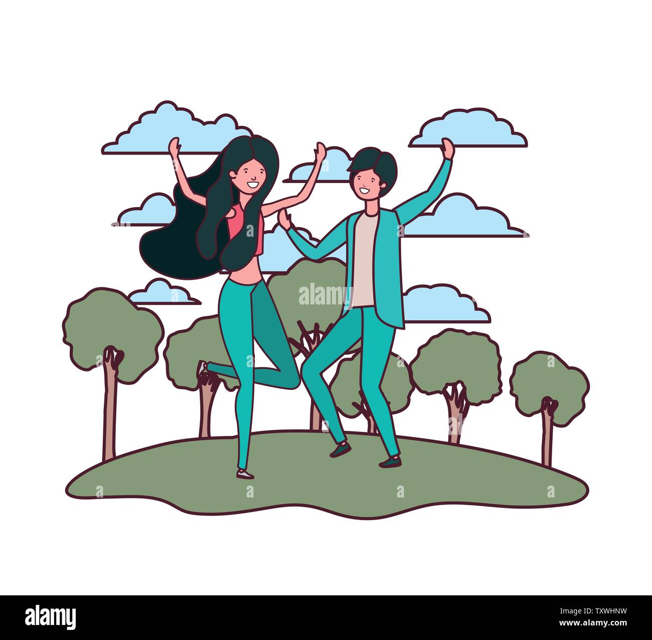 couple dancing in landscape with trees and plants Stock Vector Image ...