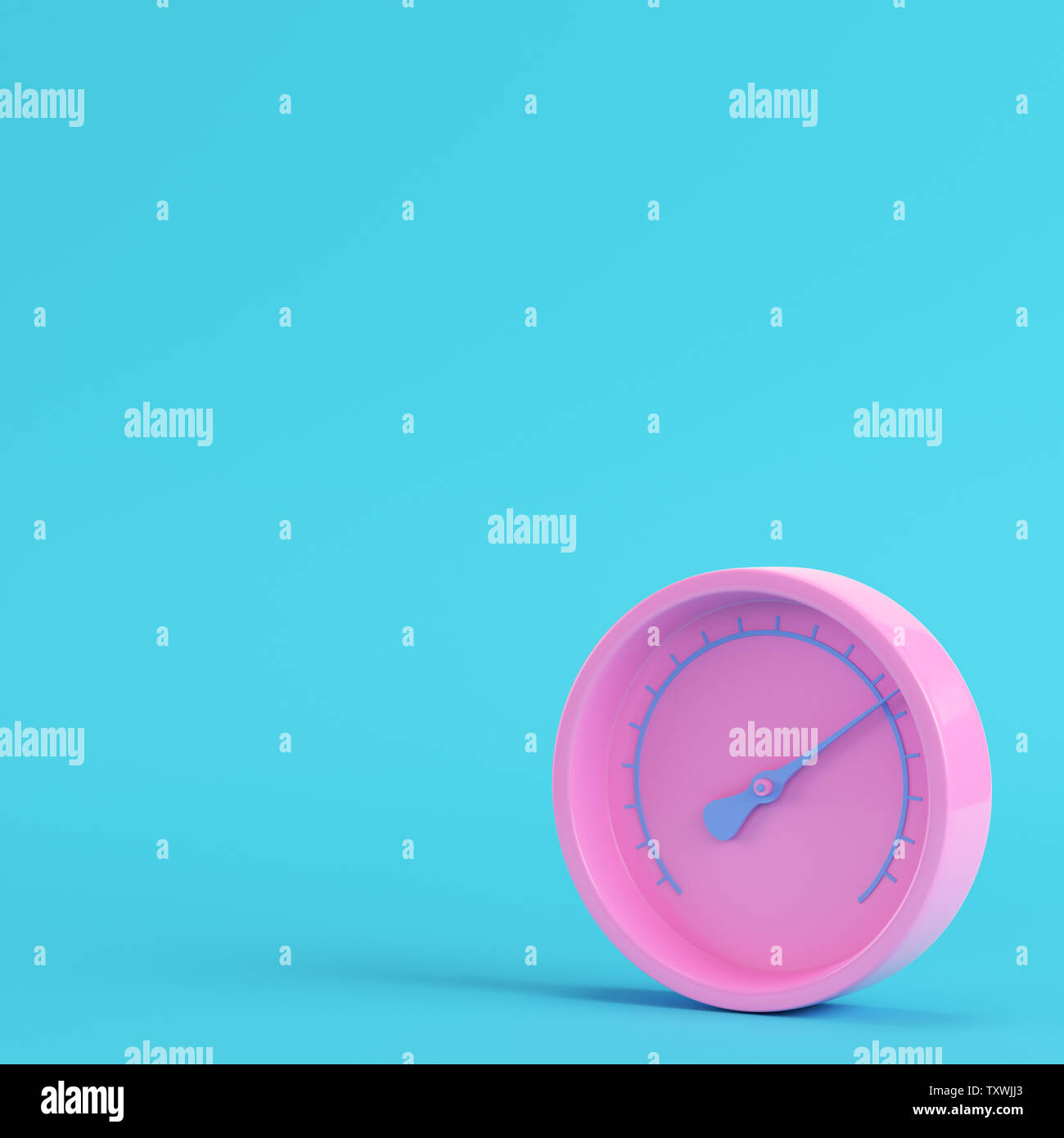 Pink gauge on bright blue background in pastel colors. Minimalism ...