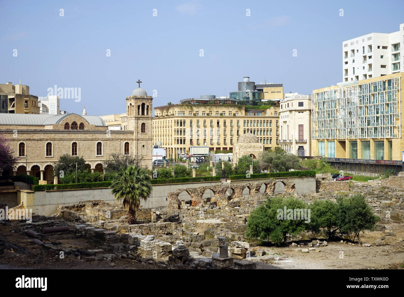 BEIRUT, LEBANON - CIRCA APRIL 2019 Roman ruins in front of Mohammad Al ...