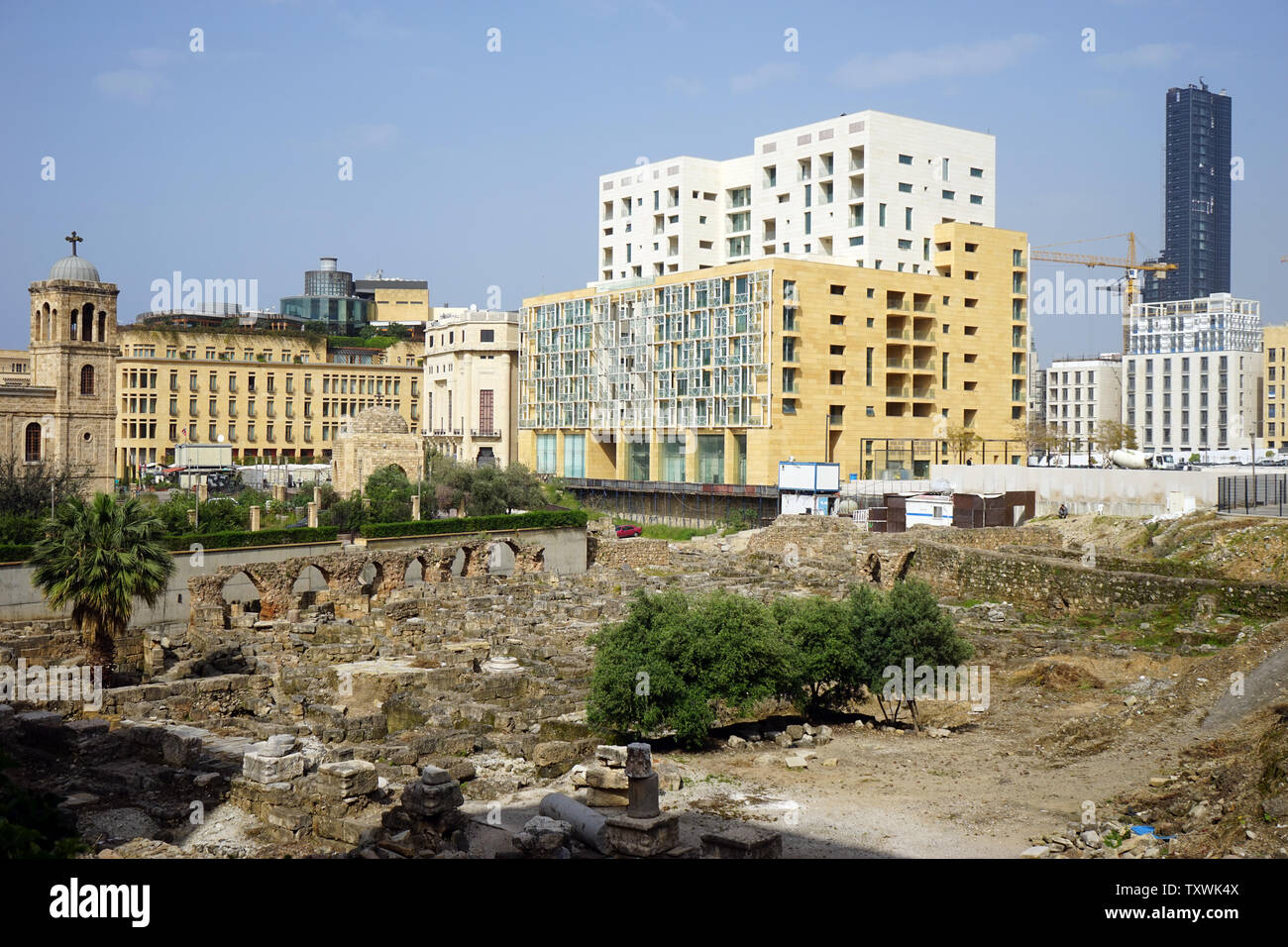 BEIRUT, LEBANON - CIRCA APRIL 2019 Roman ruins in front of Mohammad Al ...