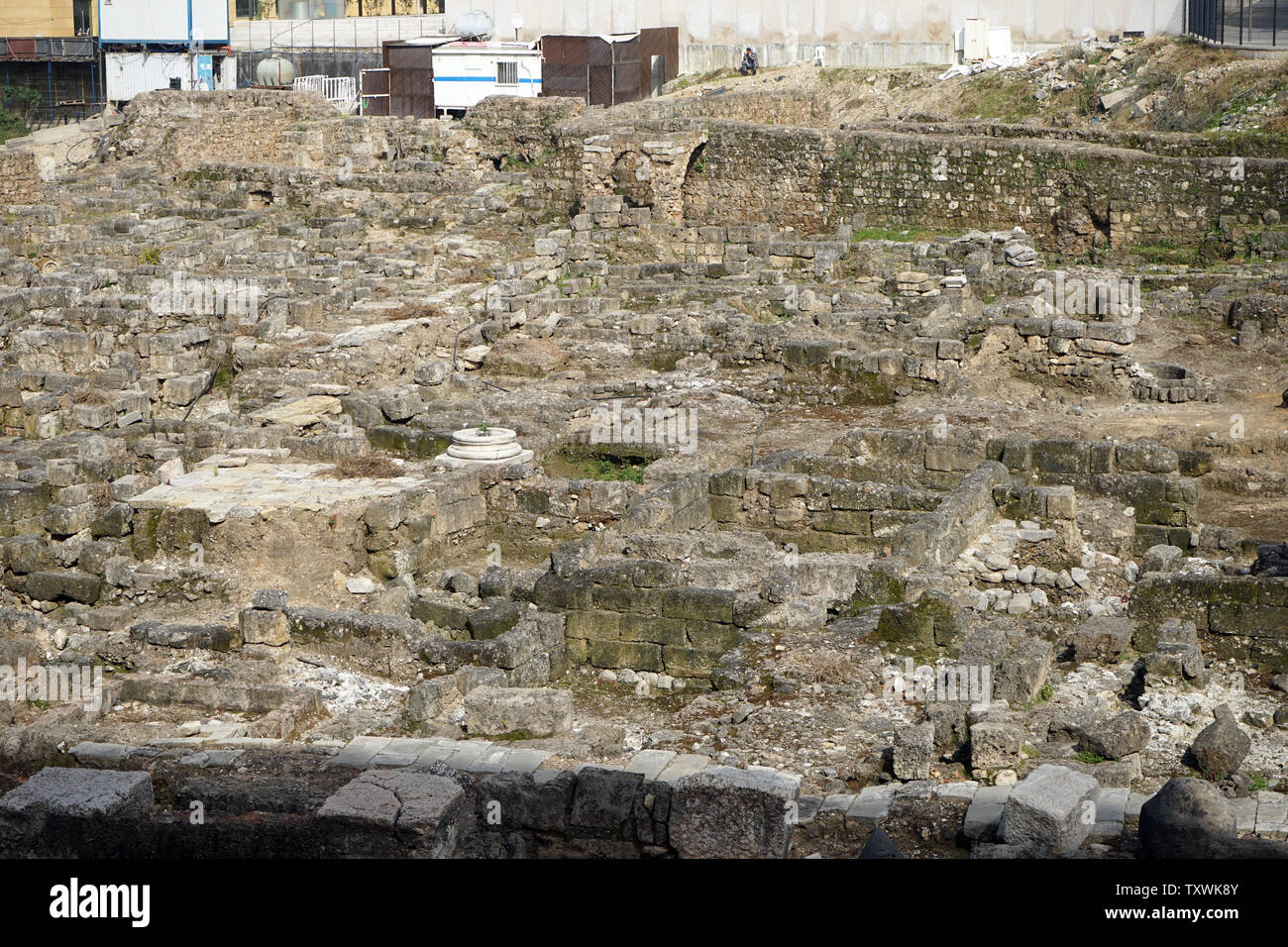 BEIRUT, LEBANON - CIRCA APRIL 2019 Roman ruins in front of Mohammad Al ...