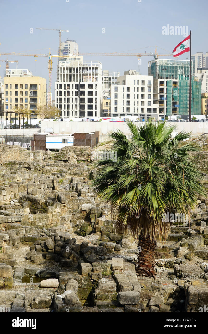 BEIRUT, LEBANON - CIRCA APRIL 2019 Roman ruins in front of Mohammad Al ...