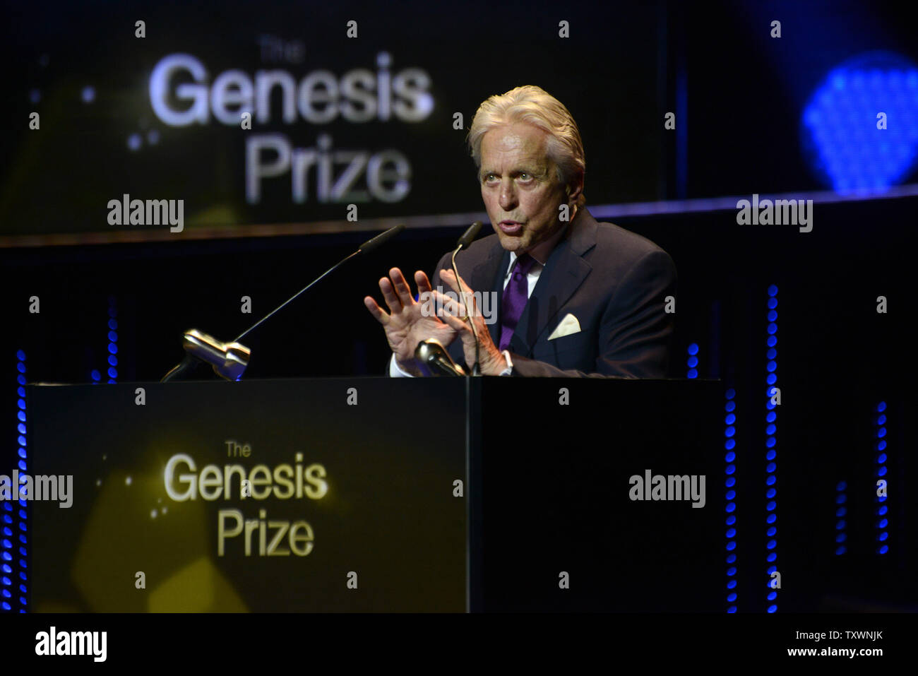 American Jewish actor Michael Douglas speaks after receiving the ...