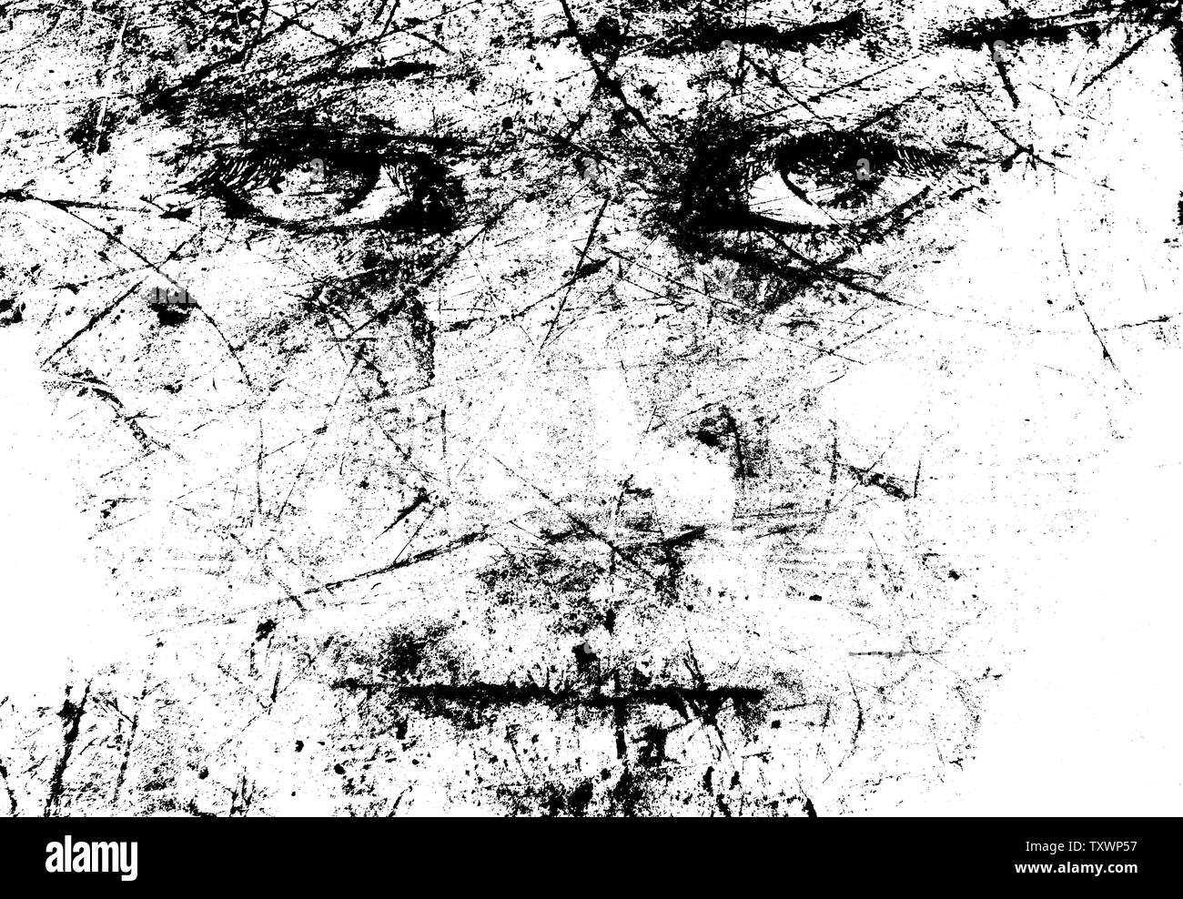 Monochrome Picture of Man Face with Cracks and Scratch Art Idea Stock ...