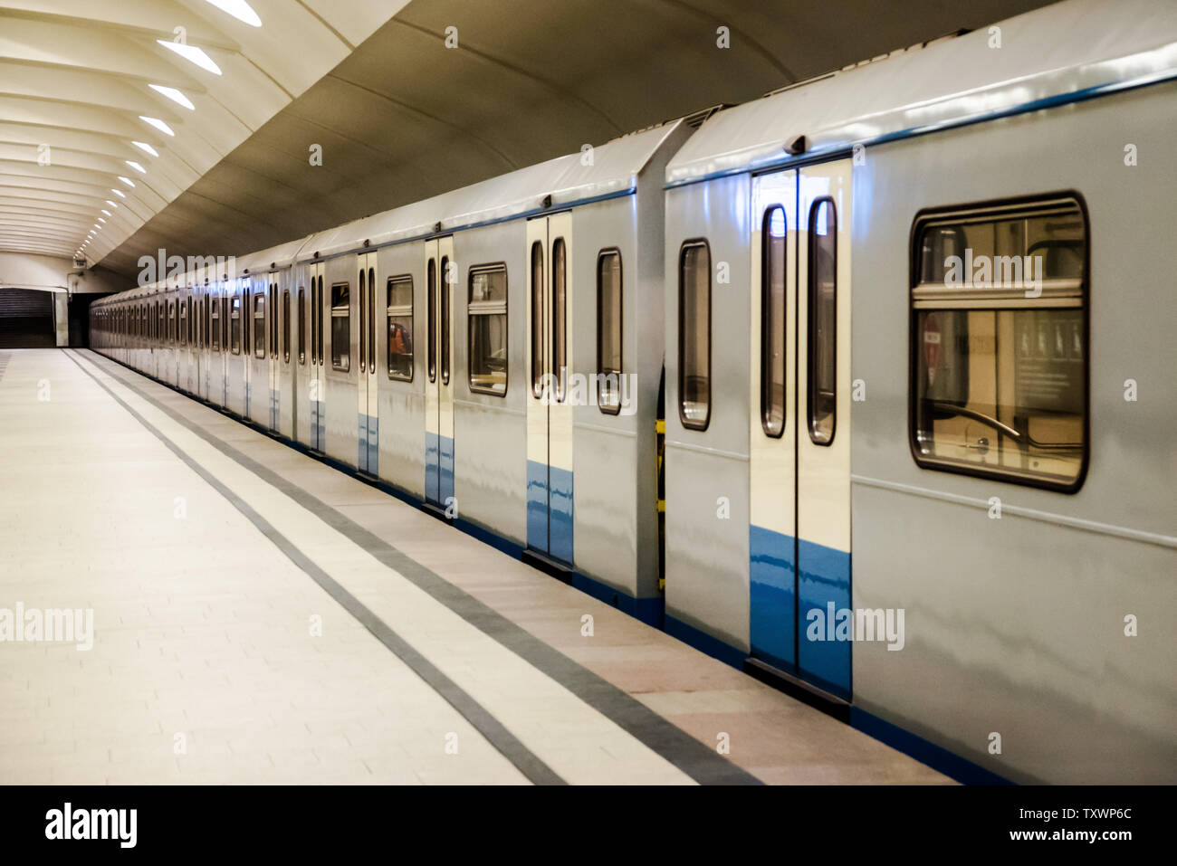 Subway train stopped at the station without people Stock Photo - Alamy