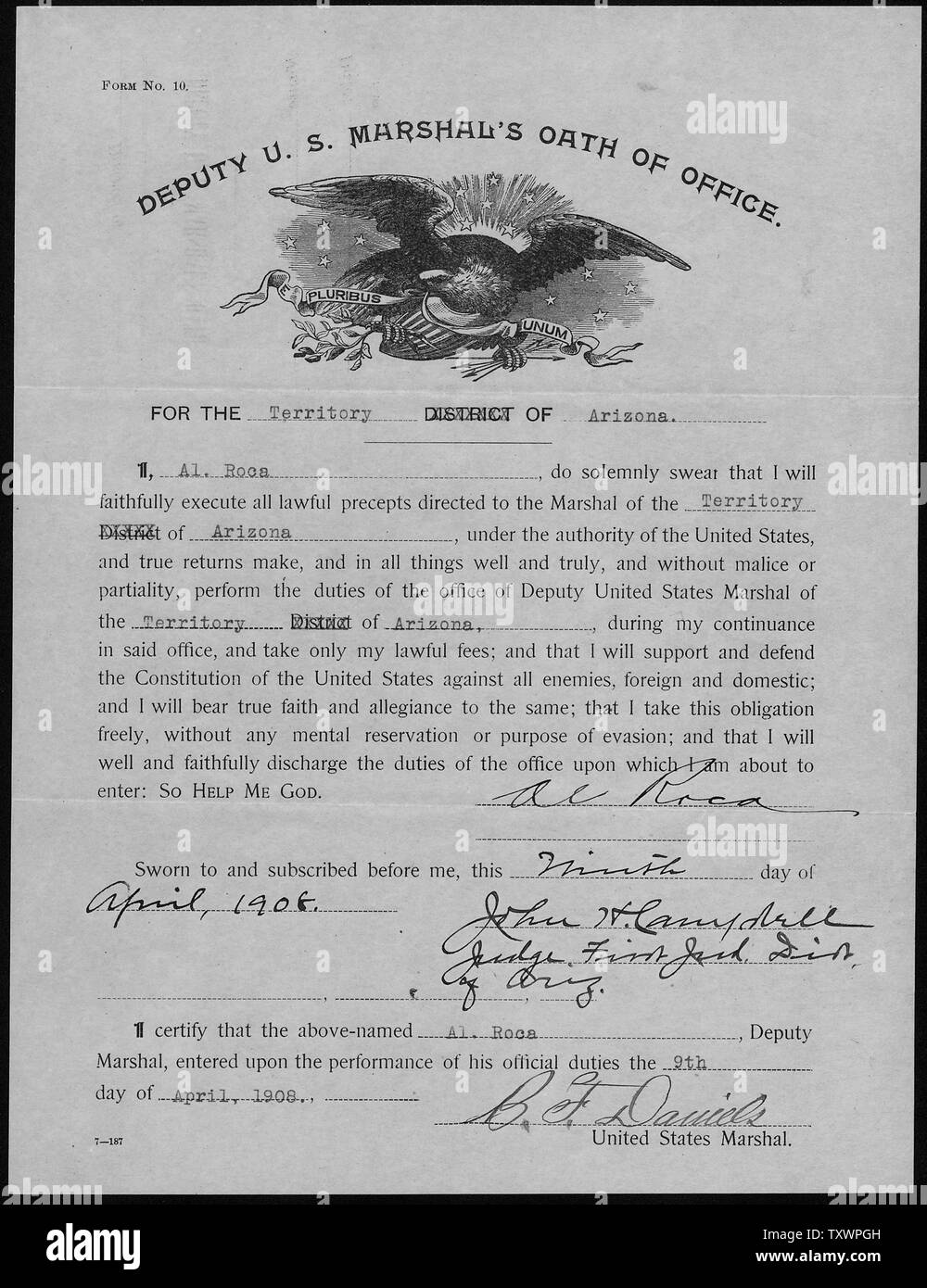 Appointment and Oath of Office for Al Roca as Deputy Marshal in the ...