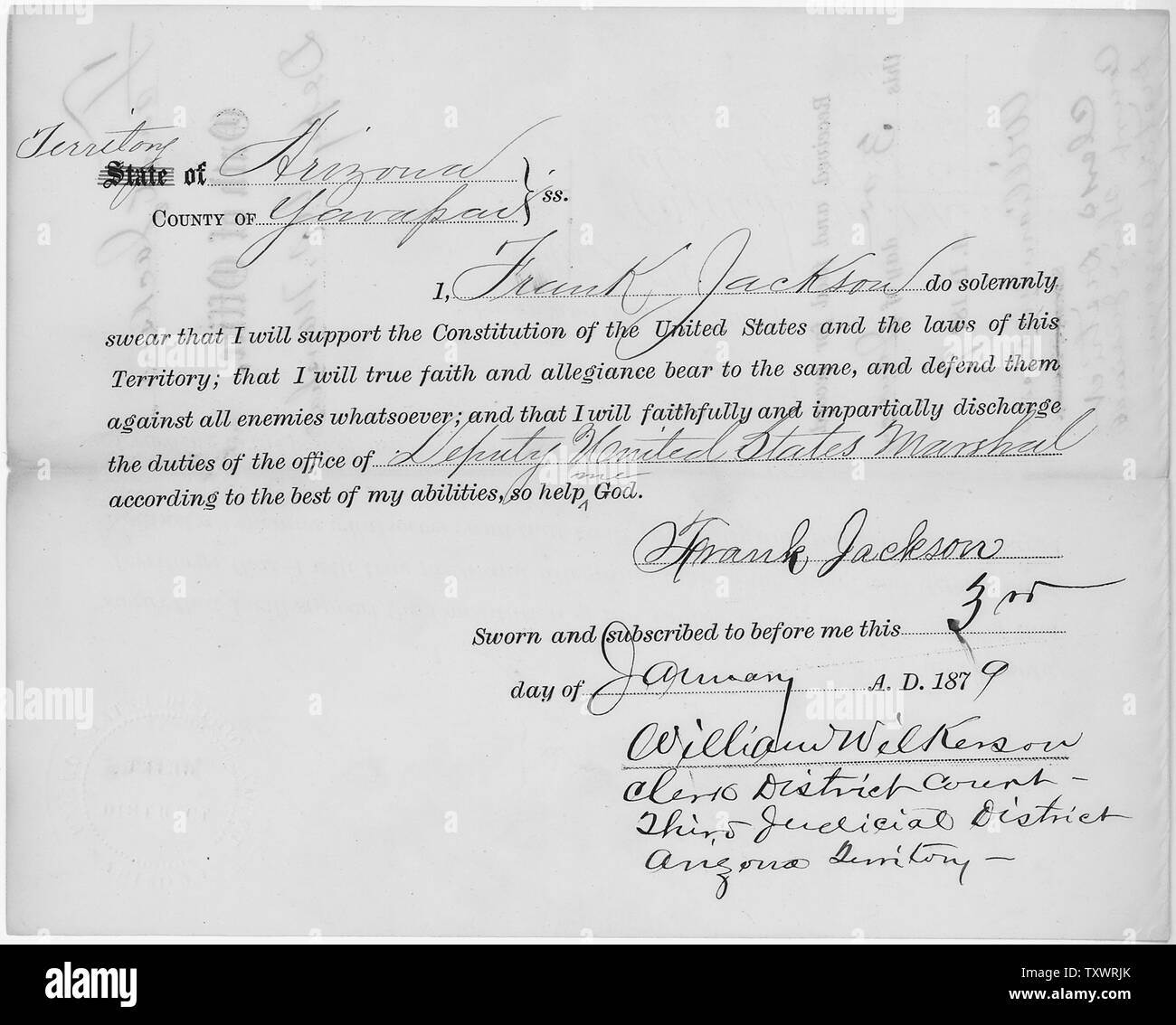 Appointment and Oath of Office for Frank Jackson as Deputy Marshal in ...