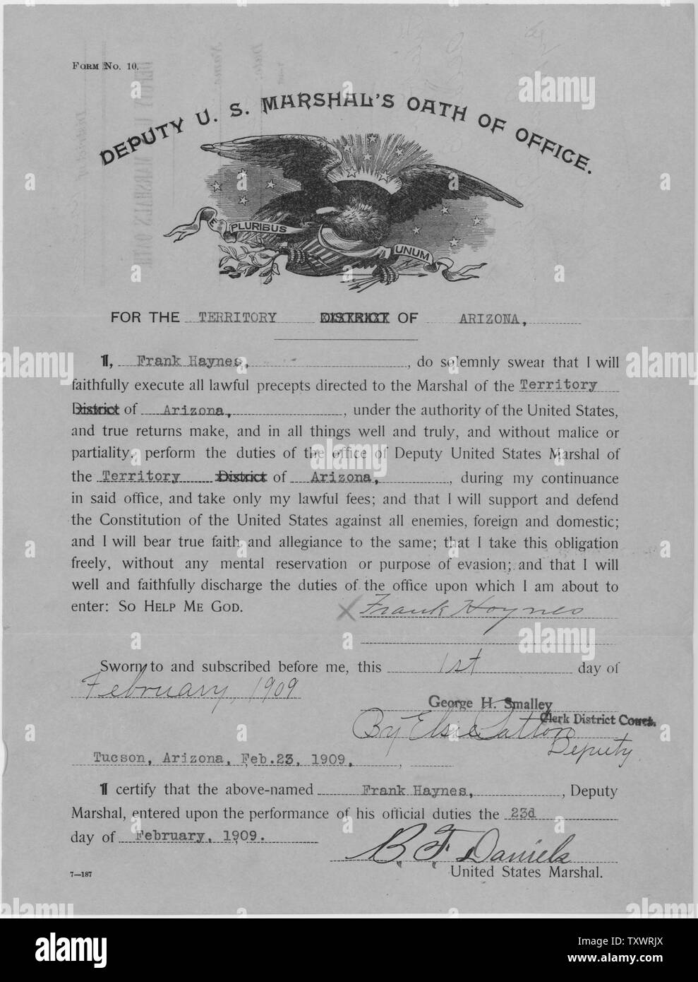 Appointment and Oath of Office for Frank Haynes as Deputy Marshal in ...