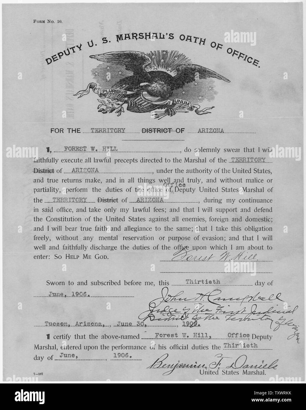 Appointment and Oath of Office for Forest W. Hill as Office Deputy ...