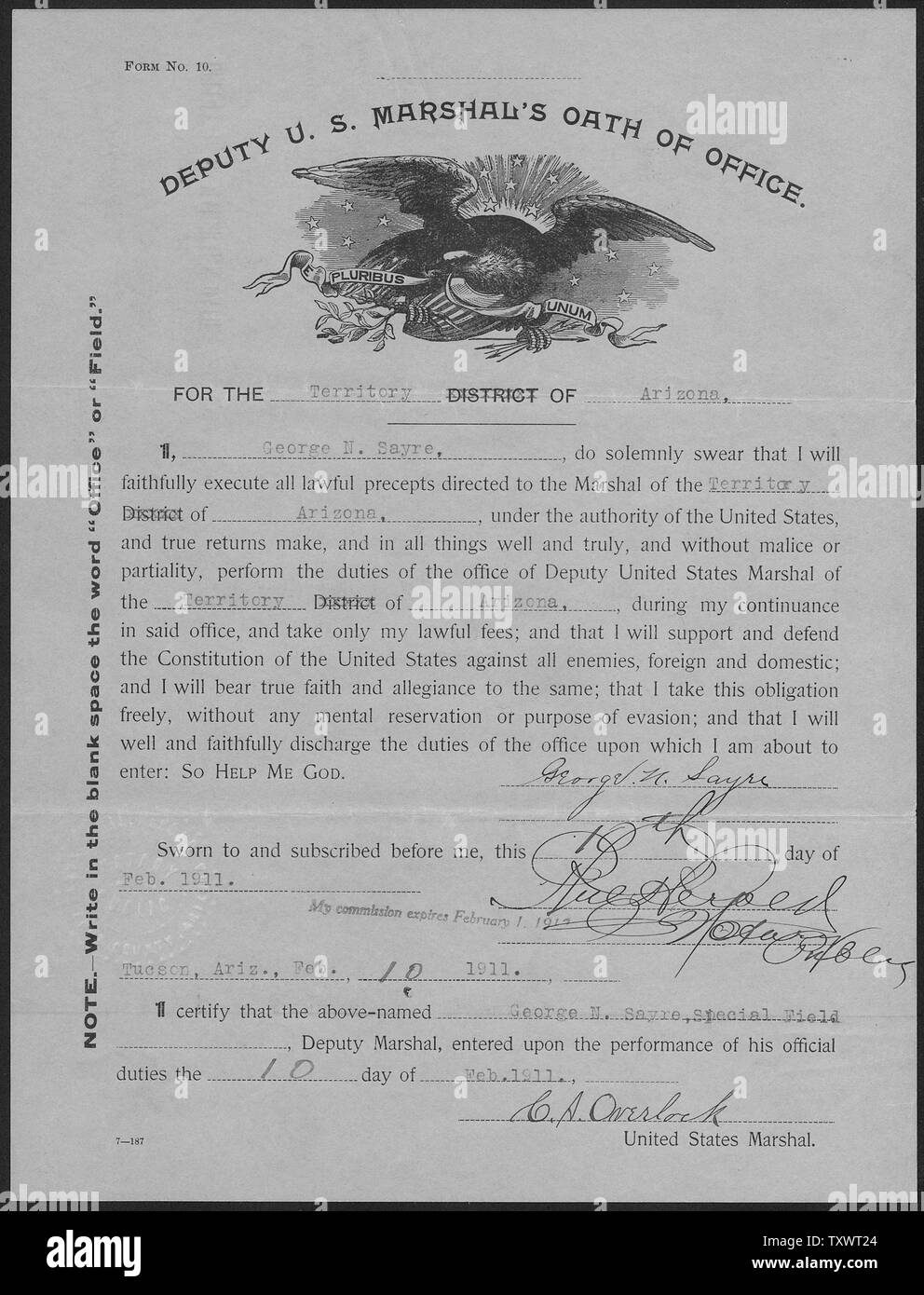 Appointment and Oath of Office for George N. Sayre as Special Field ...