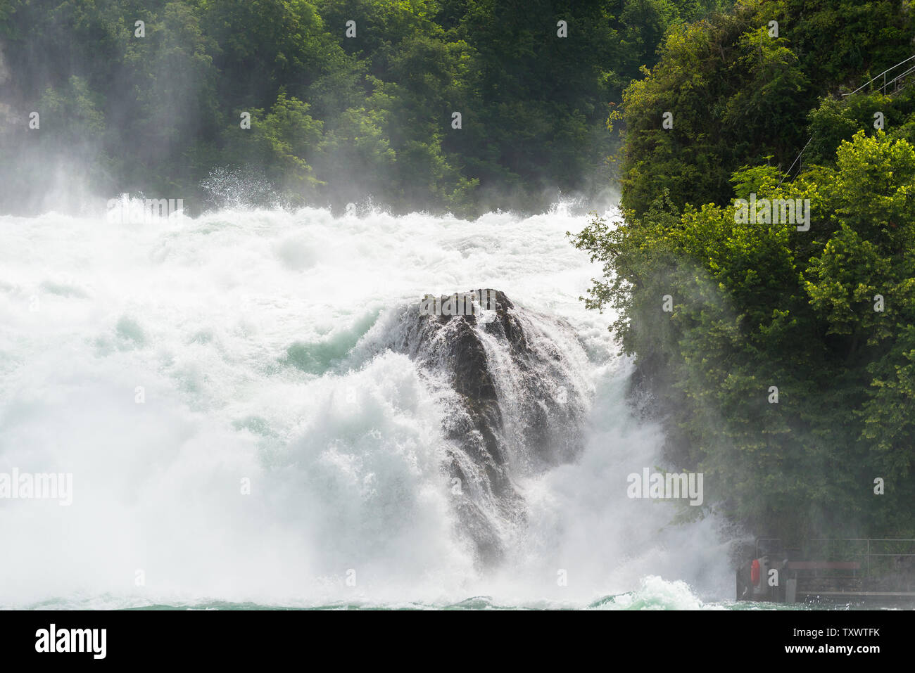 A beautiful waterfall on the river Rhine in the city Neuhausen am ...