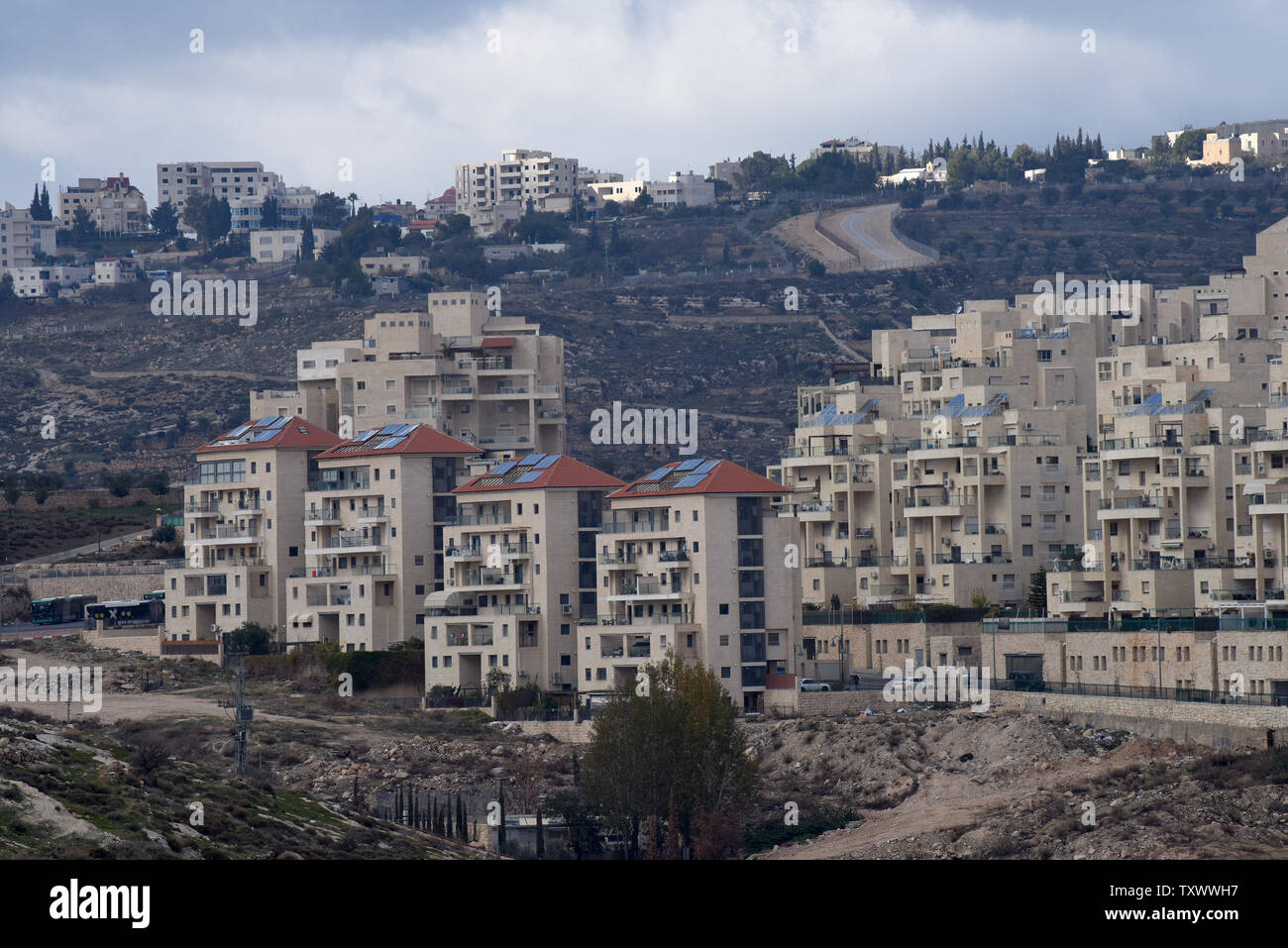 Palestinian houses in Bethlehem stand on the hill overlooking Jewish ...