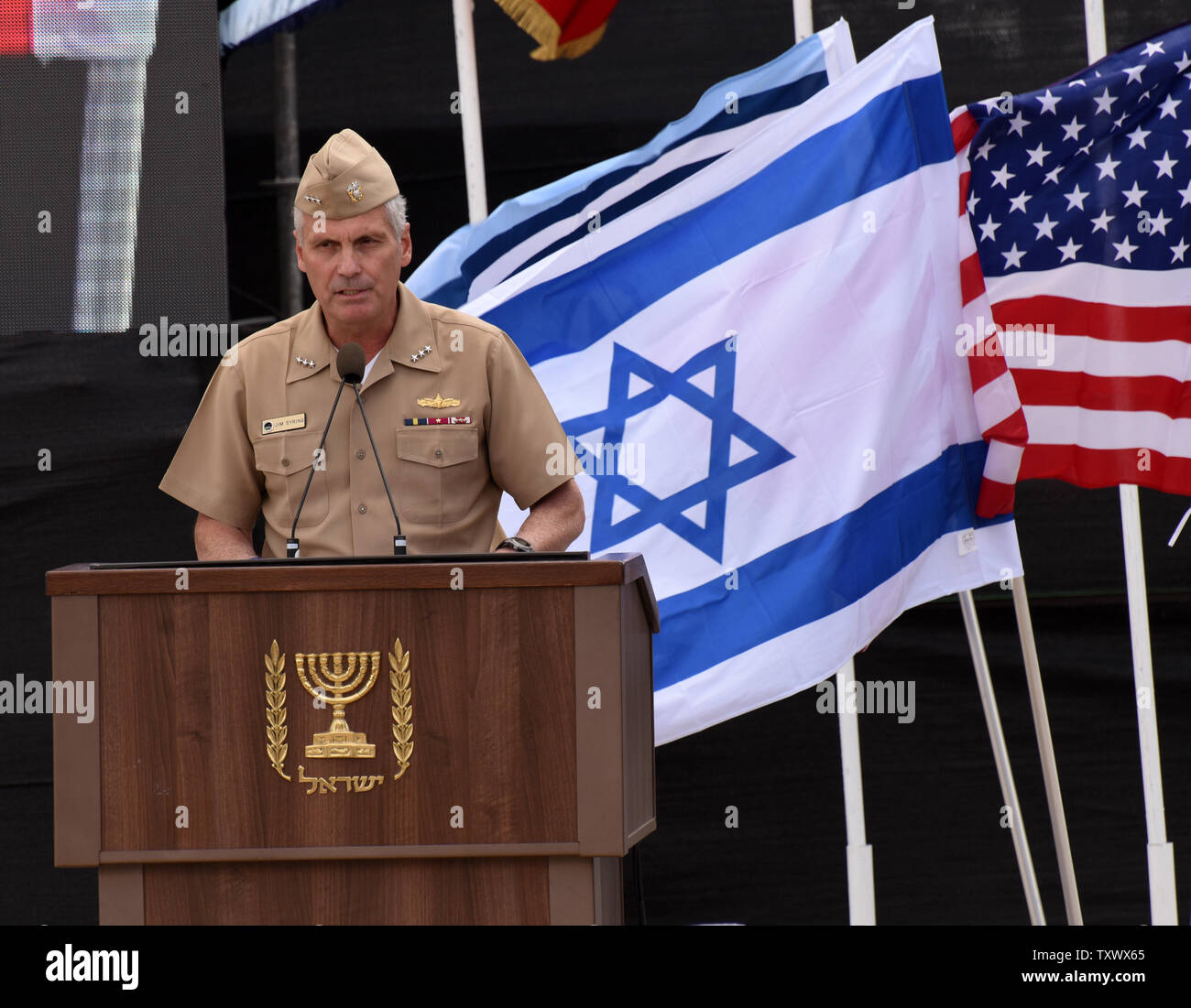 U S Missile Defense Agency Director Vice Admiral James Syring speaks at ...