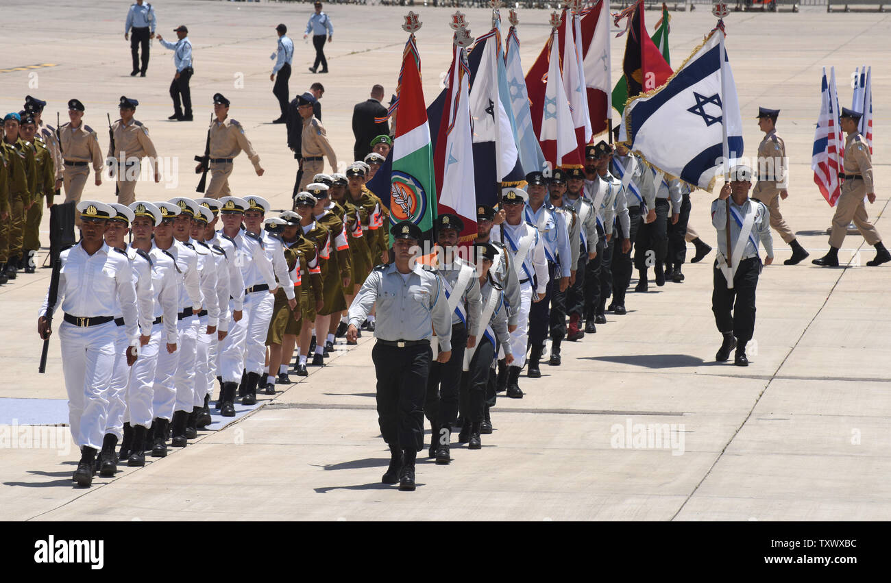 An Israeli honor guard prepares for the arrival of US President Donald ...