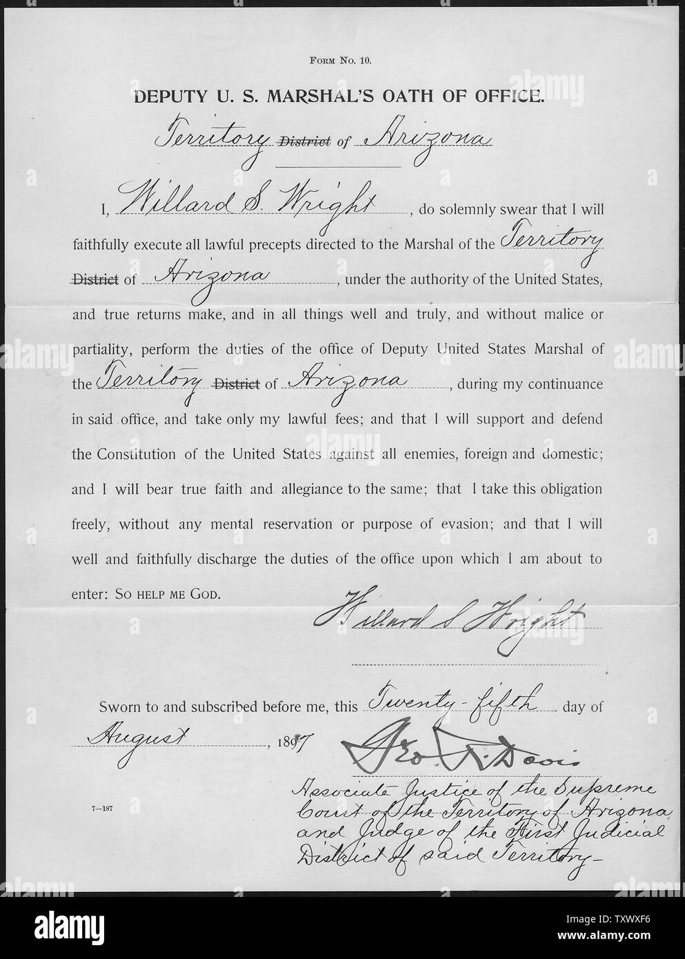 Appointment and Oath of Office for Willard S. Wright as Deputy Marshal ...