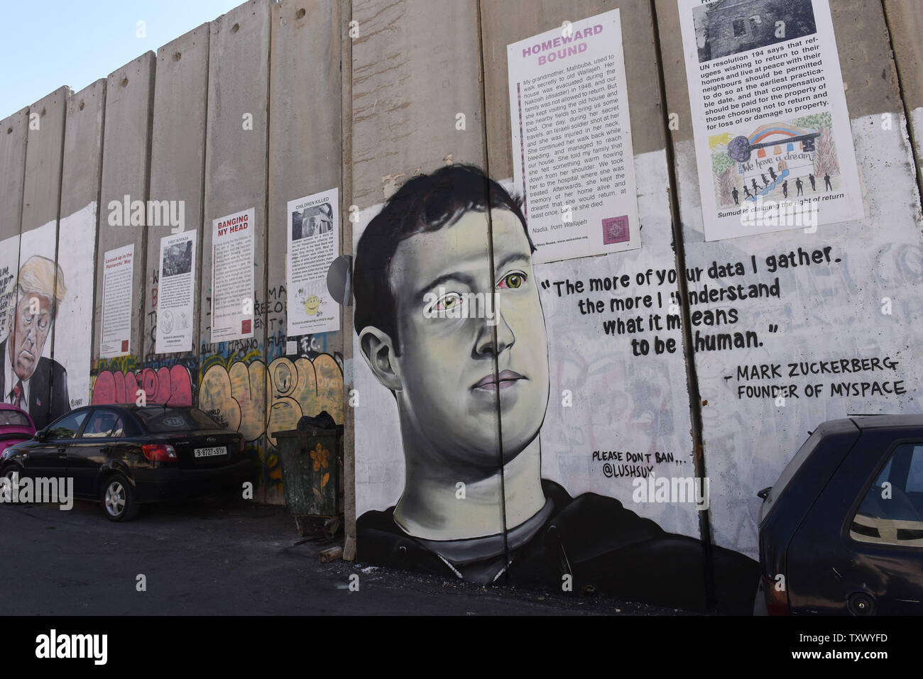 Graffiti of Facebook founder Mark Zuckerberg is seen on the Israeli ...