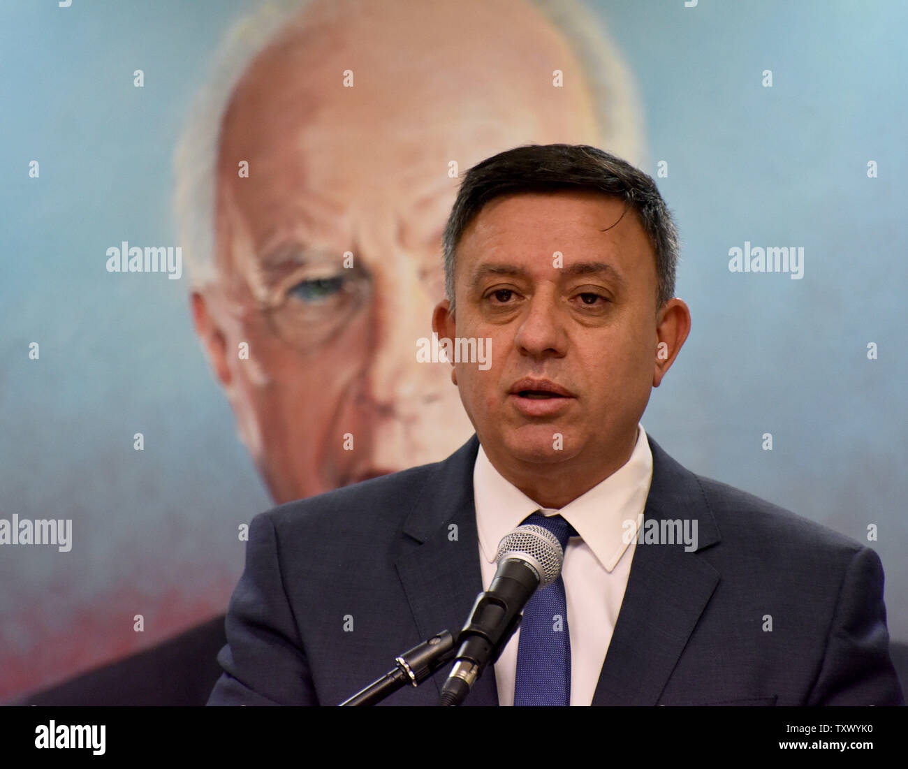 Avi Gabay, leader of the Zionist Union Party, speaks during their ...