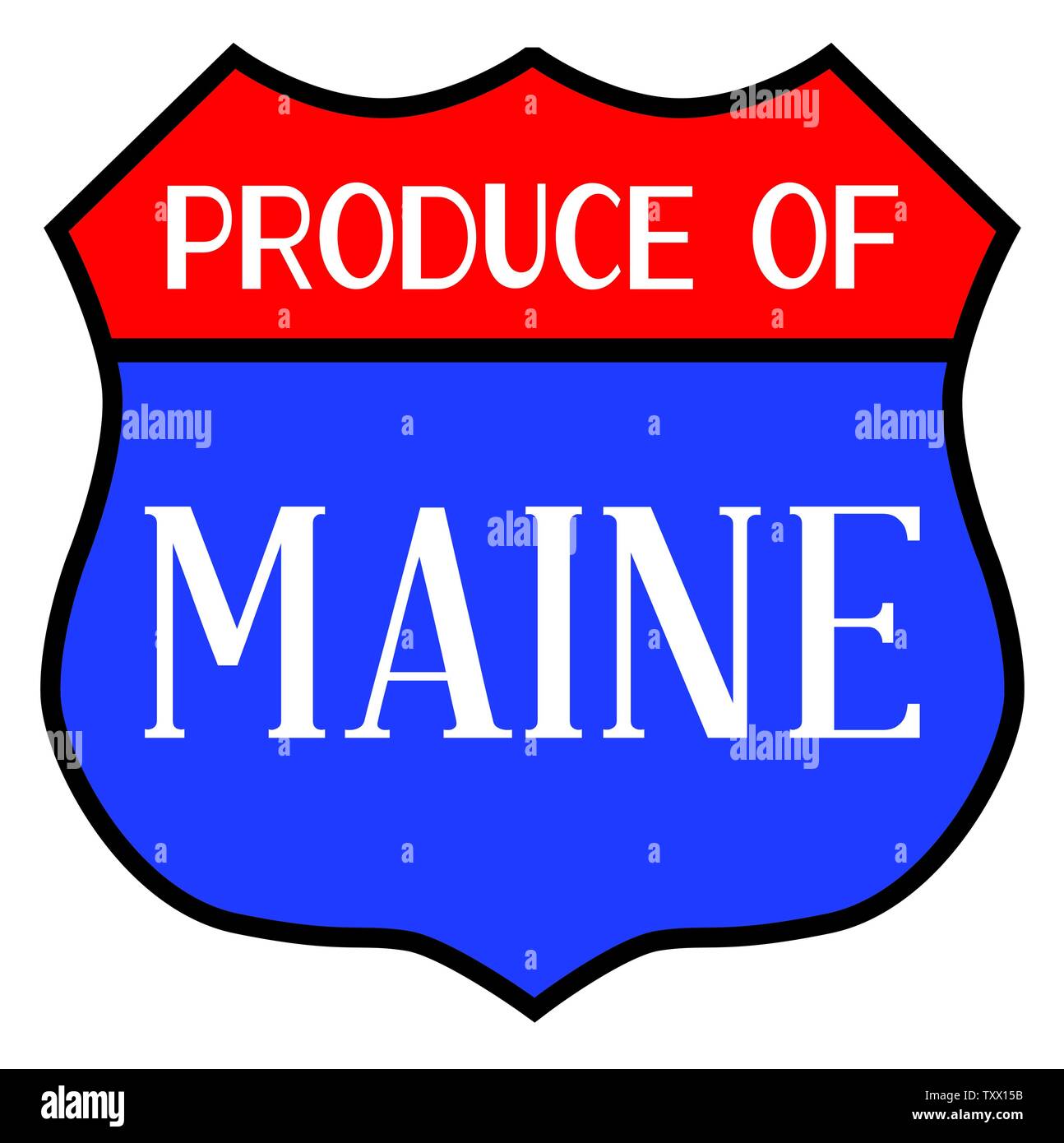 Route 66 style traffic sign with the legend Produce Of Maine on white ...