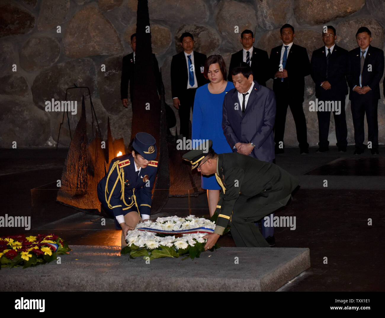 Philippine President Rodrigo Duterte and his daughter Sara lay a wreath ...