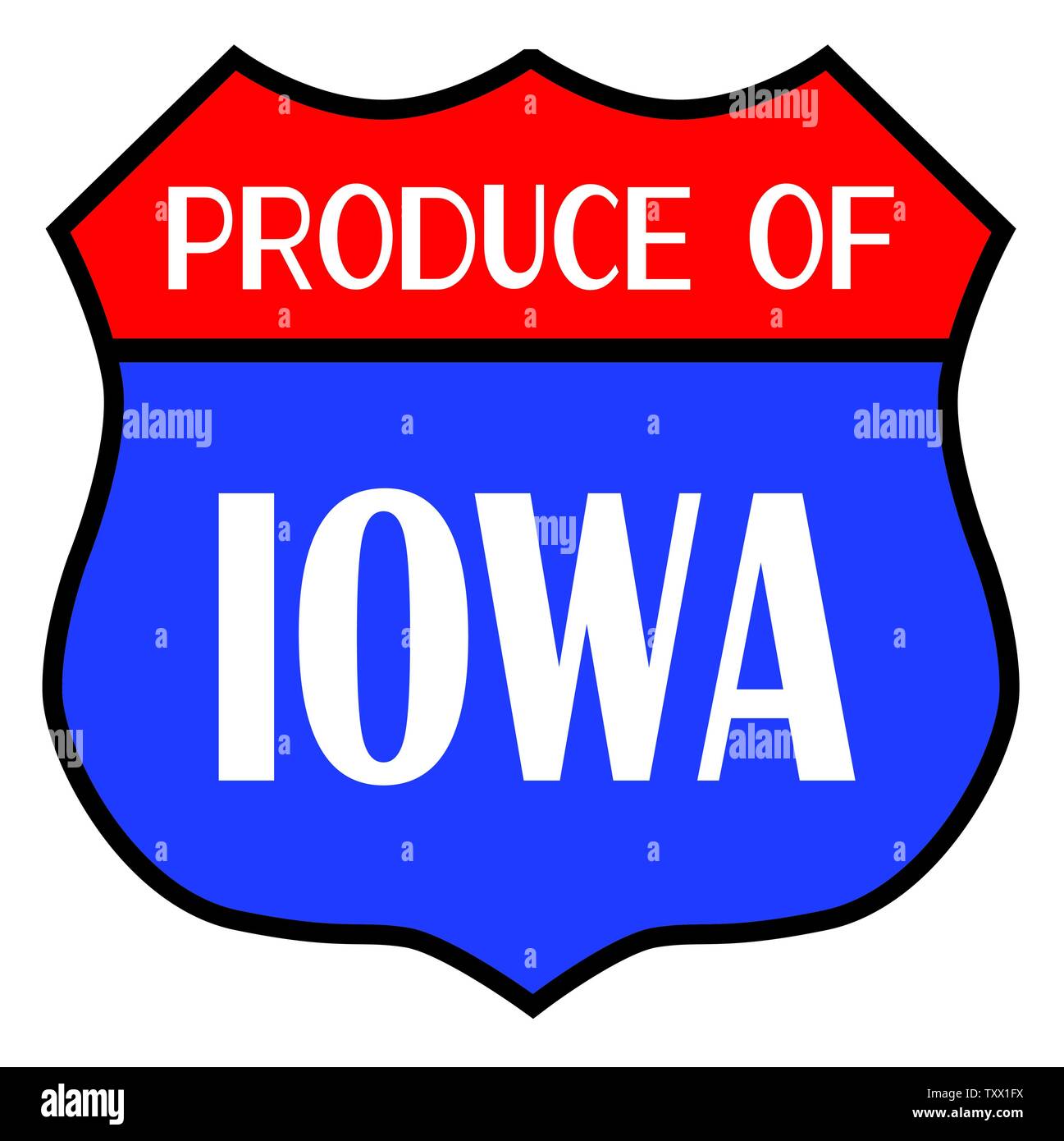 Route 66 style traffic sign with the legend Produce Of Iowa isolated ...