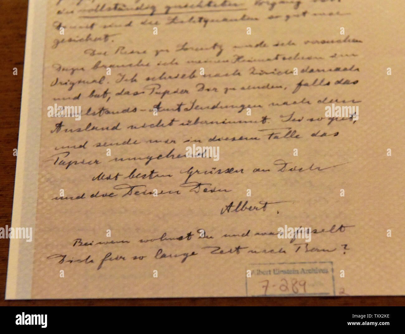 A close-up of a display of newly unveiled manuscripts of Albert ...