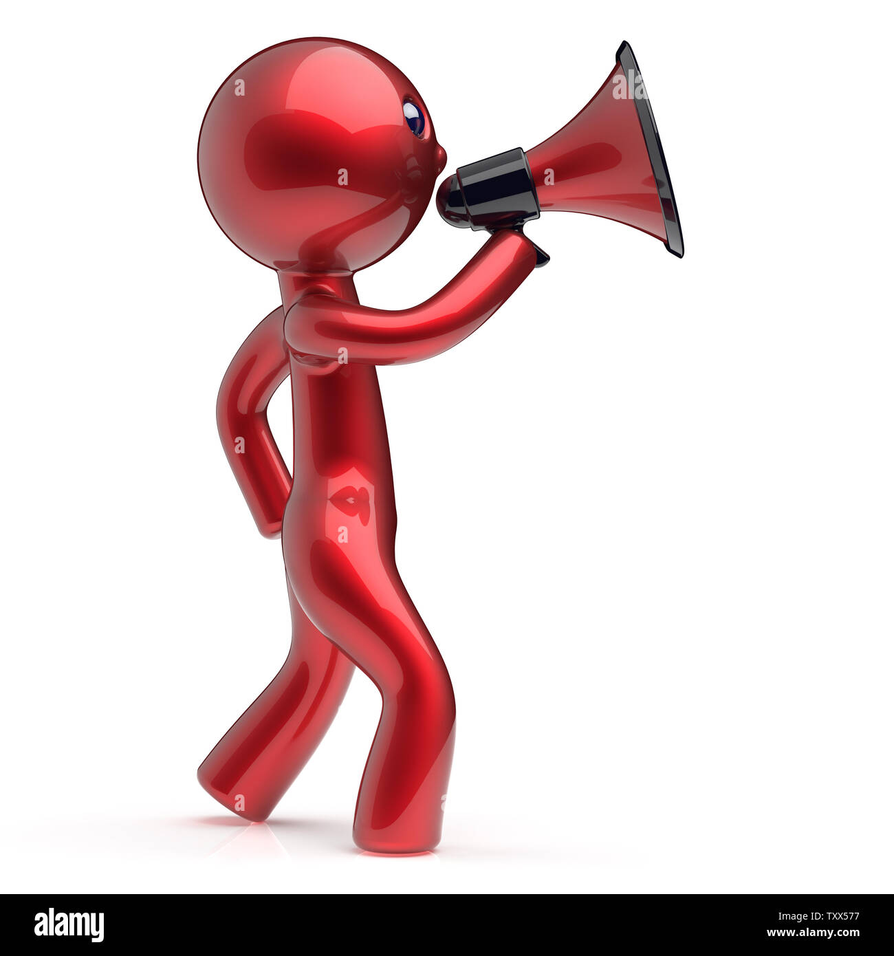 Man speaking megaphone making news announcement character red stylized ...