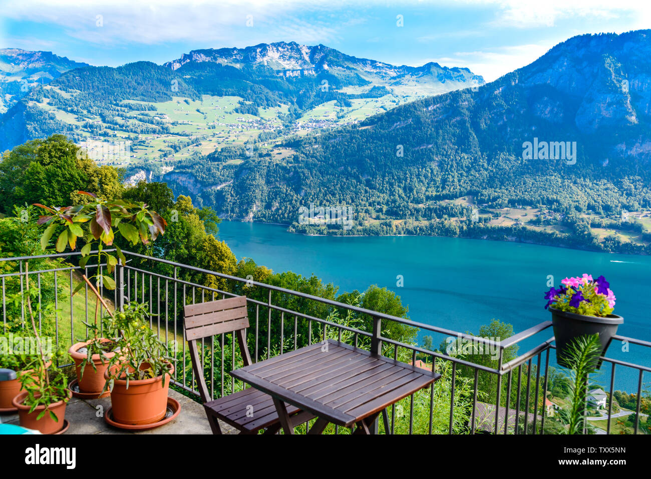 View on Walensee (Lake Walen), Amden, Beltis from Obstalden. Canton St ...