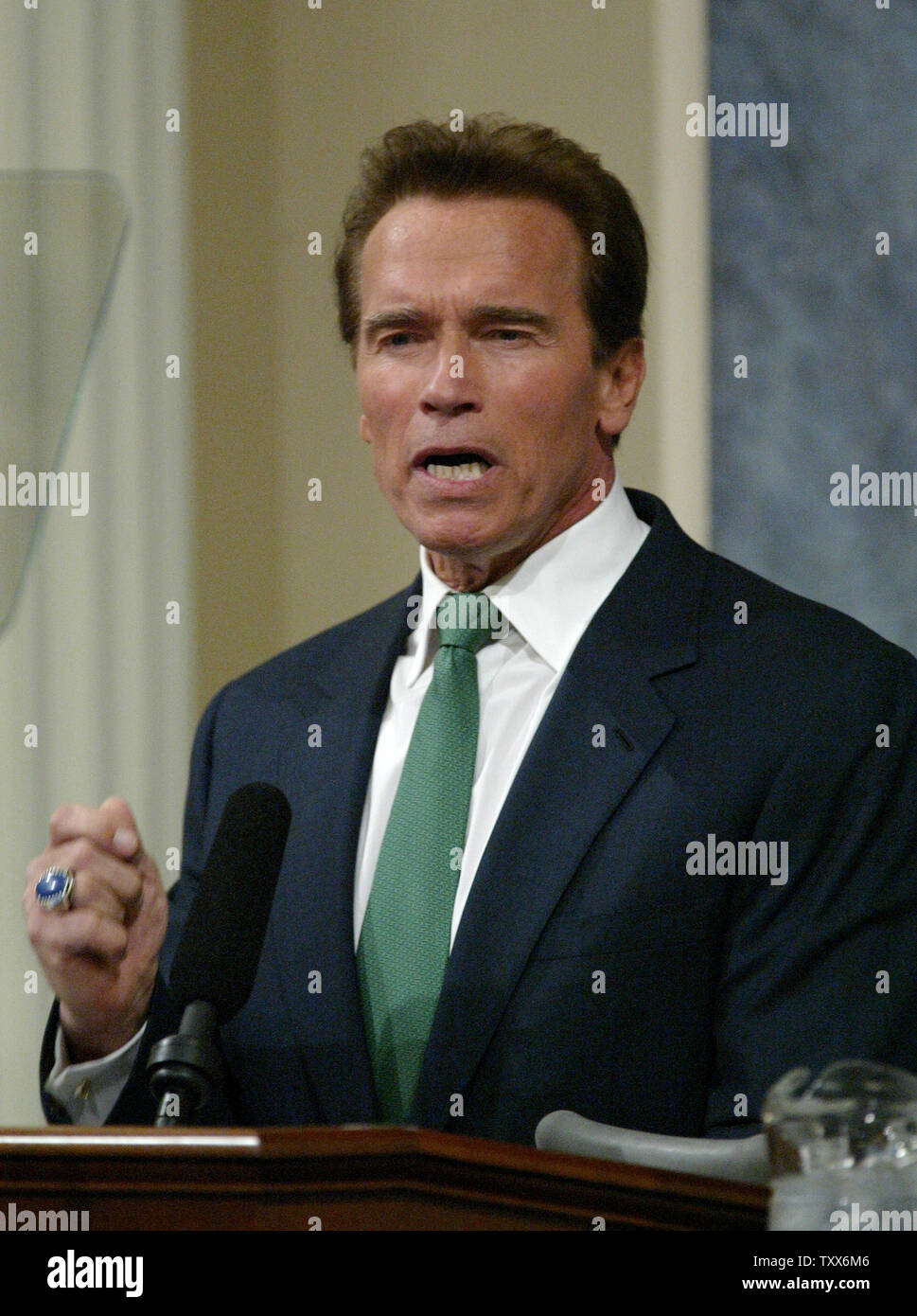 California Governor Arnold Schwarzenegger deliveries his State of the ...