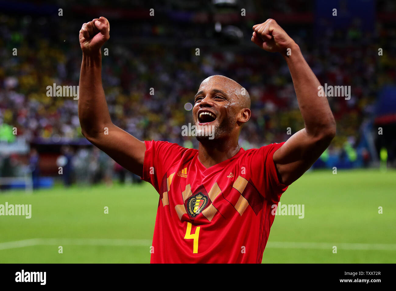 Vincent Kompany of Belgium celebrates following the 2018 FIFA World Cup ...