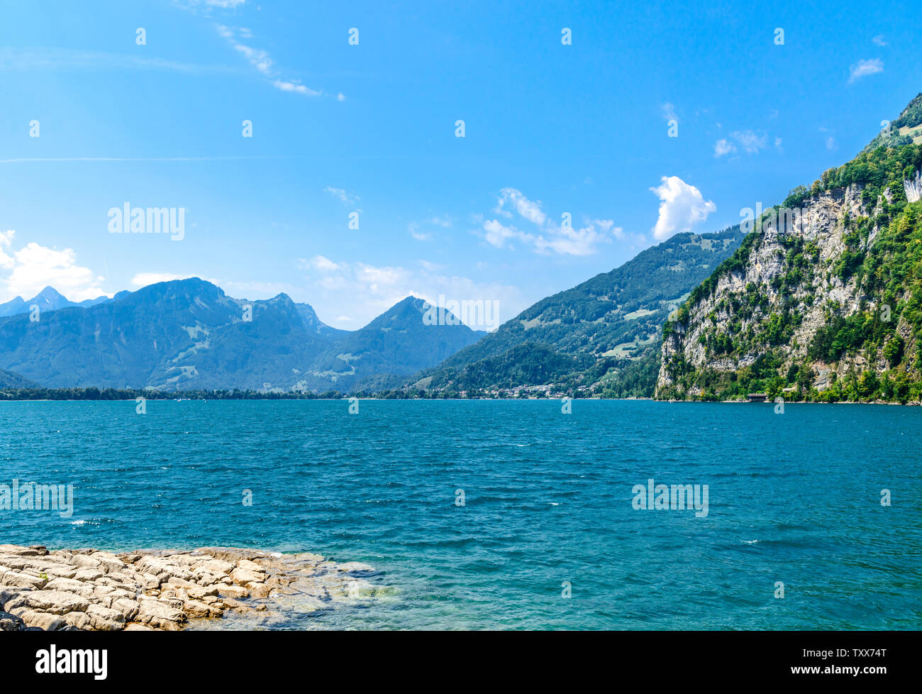 View on Walensee (Lake Walen) from Walenstadt , St. Galen, Switzerland ...