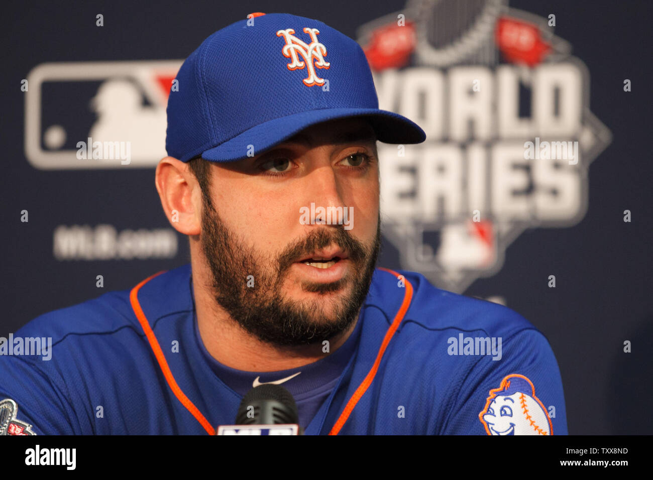 New York Mets starting pitcher Matt Harvey (33) speaks to the media ...