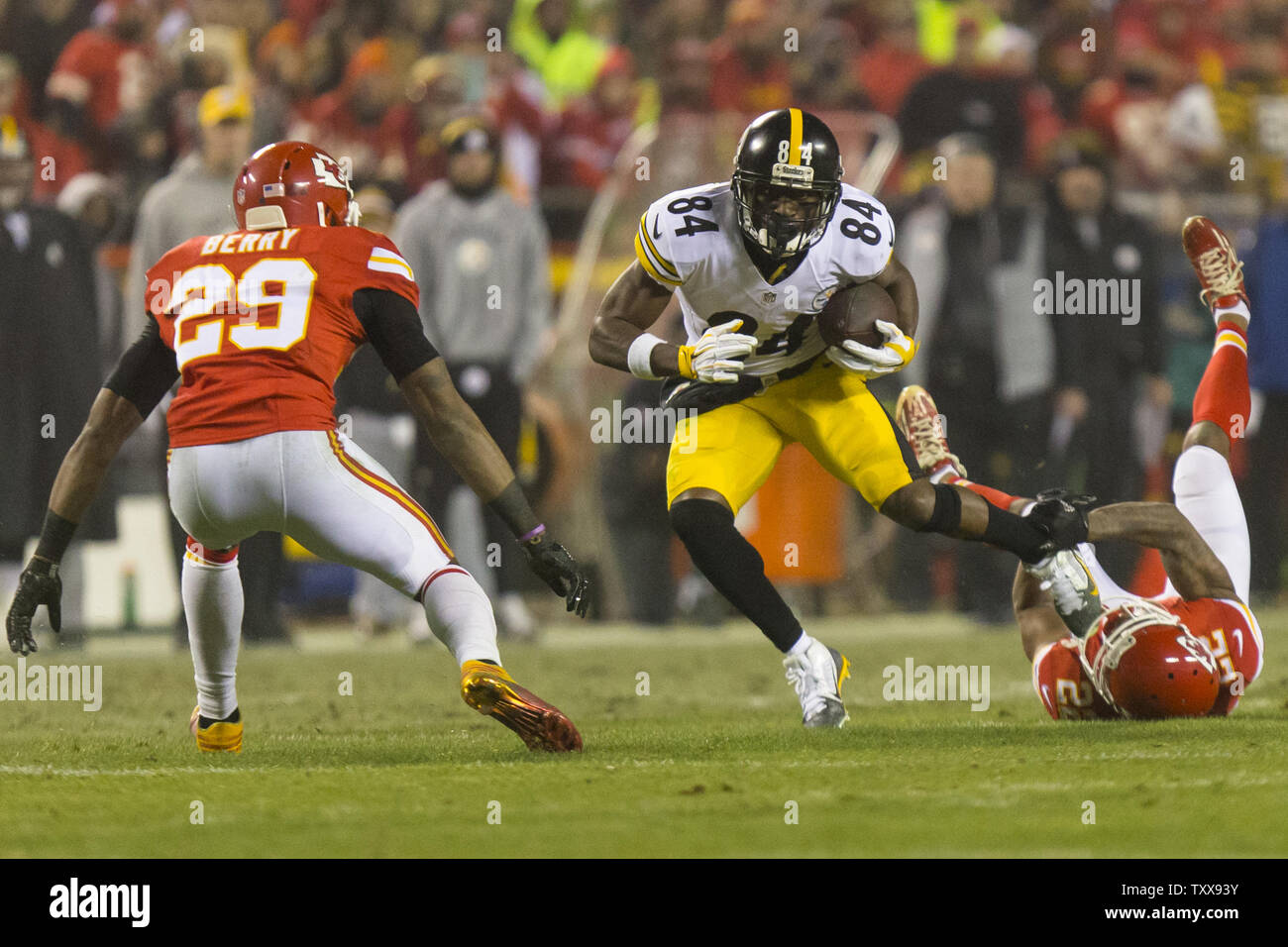 Kansas City Chiefs cornerback Marcus Peters makes a tackle at the feet ...
