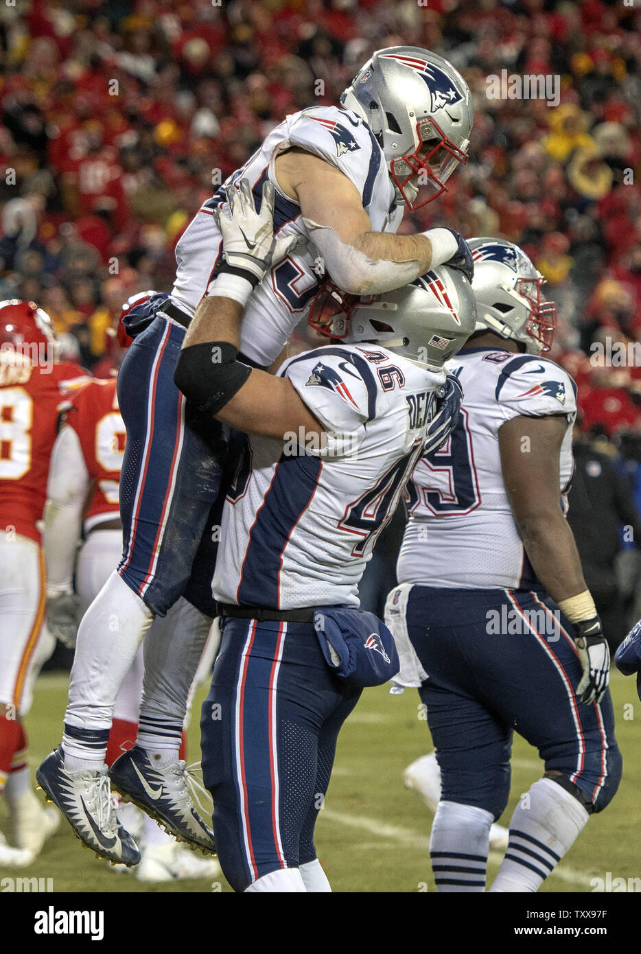 New England Patriots running back Rex Burkhead (34). celebrates with ...