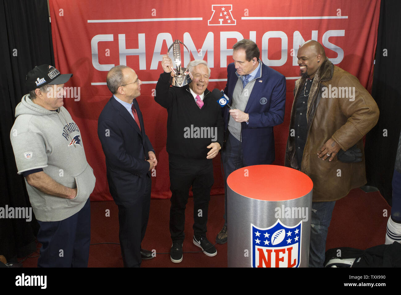 New England Patriots owner Robert Craft is interviewed during the ...