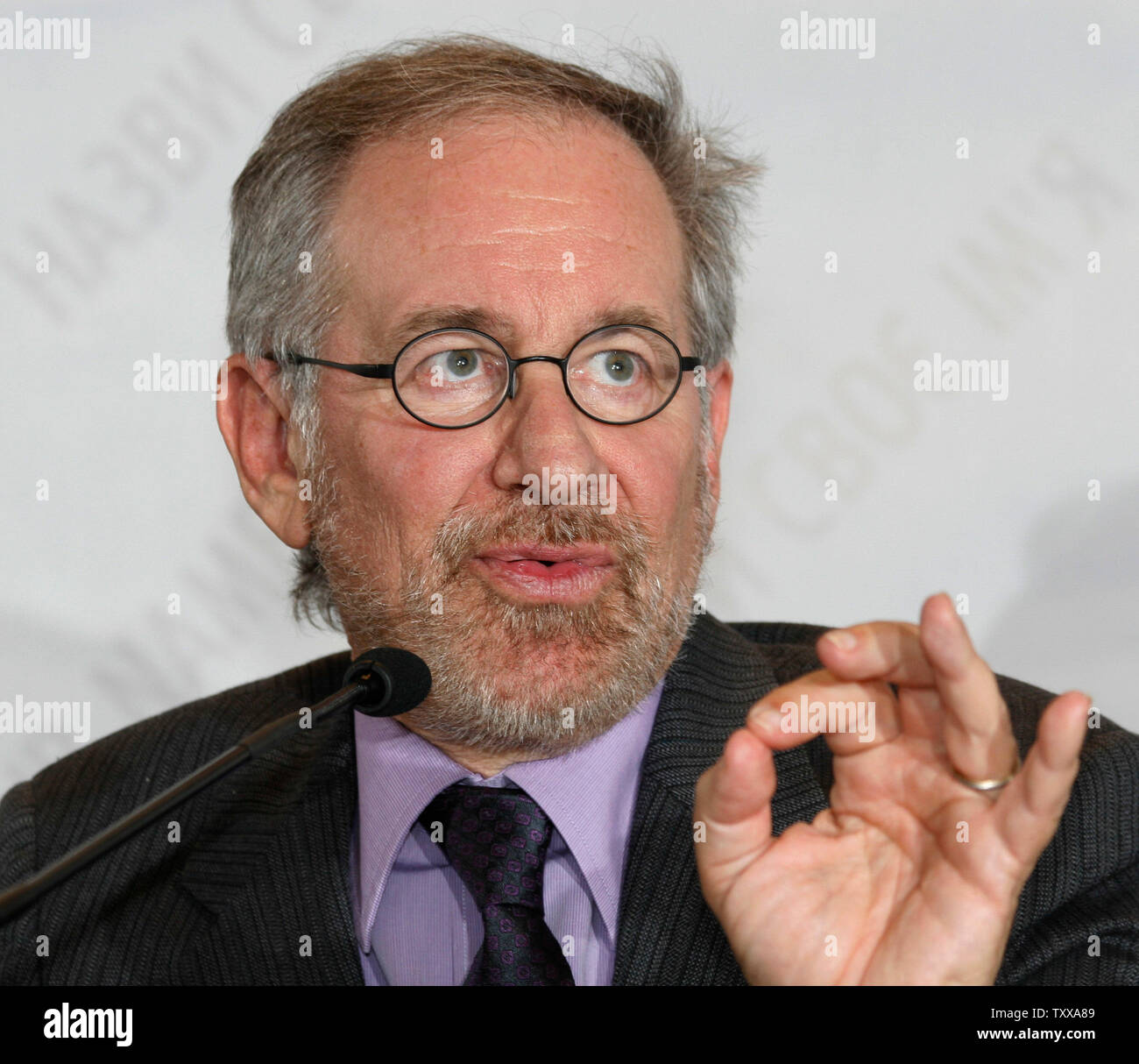 U.S. executive producer and filmmaker Steven Spielberg speaks at a news ...