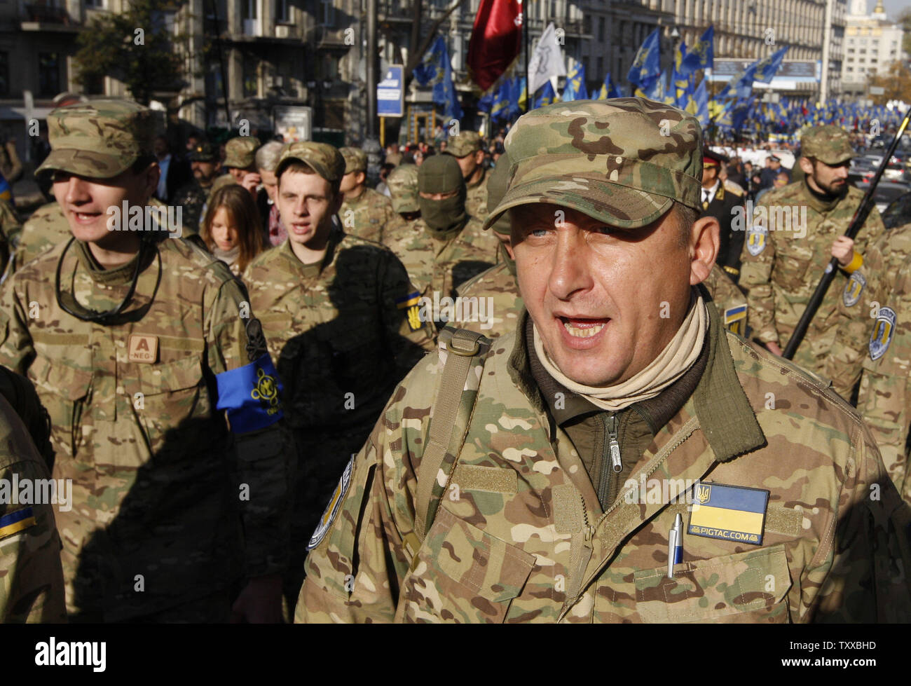 Voluntaries from the Azov military battalion rally to mark the ...