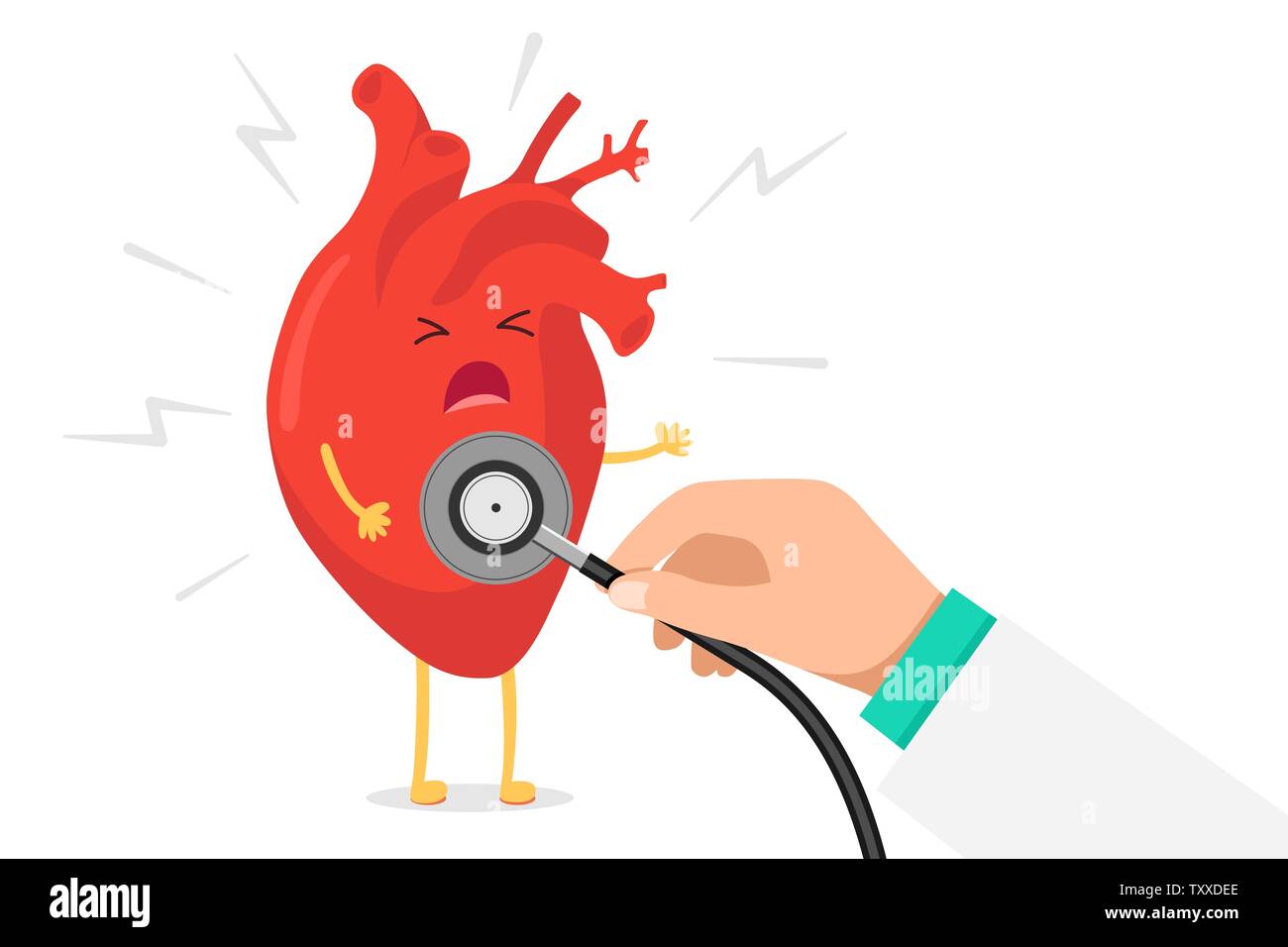 Cartoon heart character unhealthy sick emoji pain emotion and hand ...