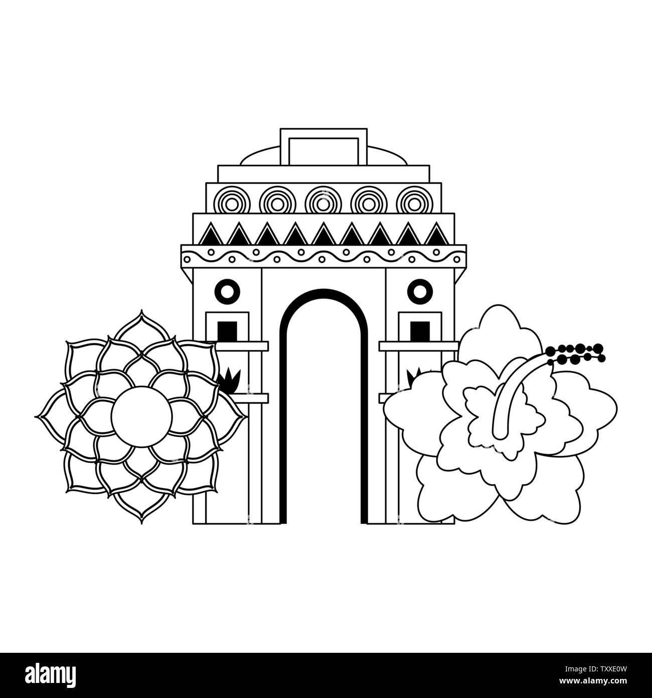 indian building monuments icon cartoon in black and white Stock Vector ...