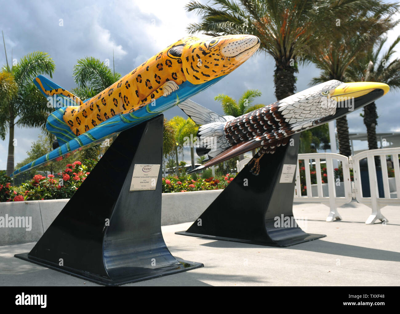 Model space shuttles decorated by artists are seen at NASA's Kennedy ...