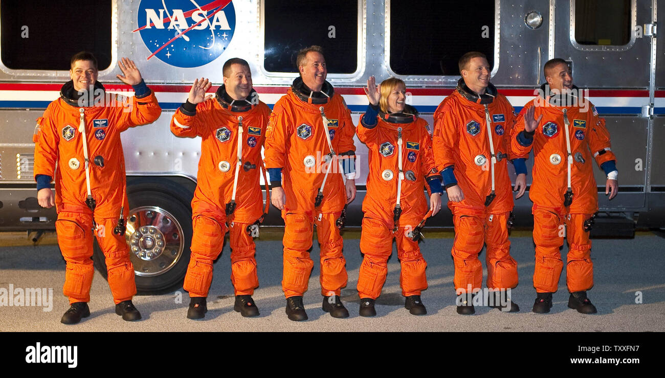 The six man crew for NASA's Space Shuttle "Endeavour" led by commander ...
