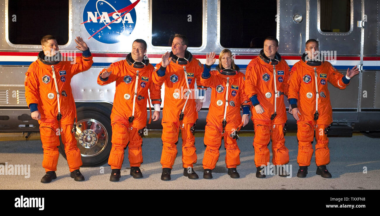 The six man crew for NASA's Space Shuttle "Endeavour" led by commander ...