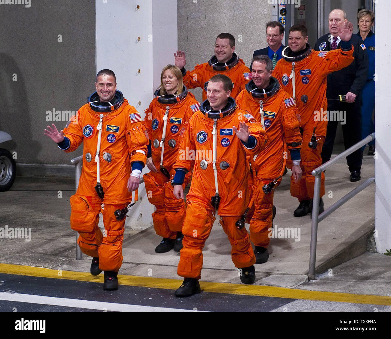 The six man crew for NASA's Space Shuttle "Endeavour" led by commander ...