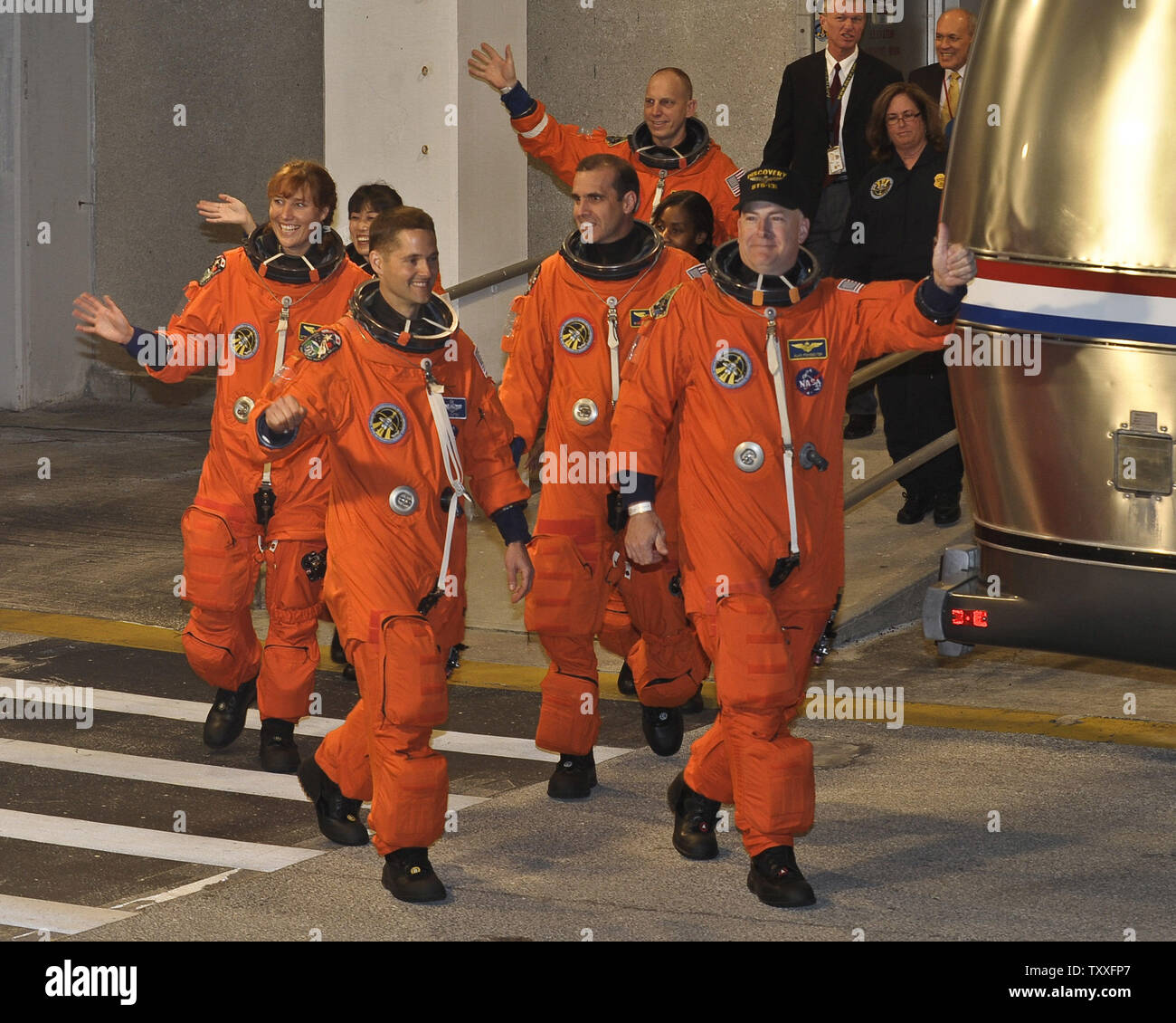 The seven member crew for NASA's Space Shuttle Discovery led by ...