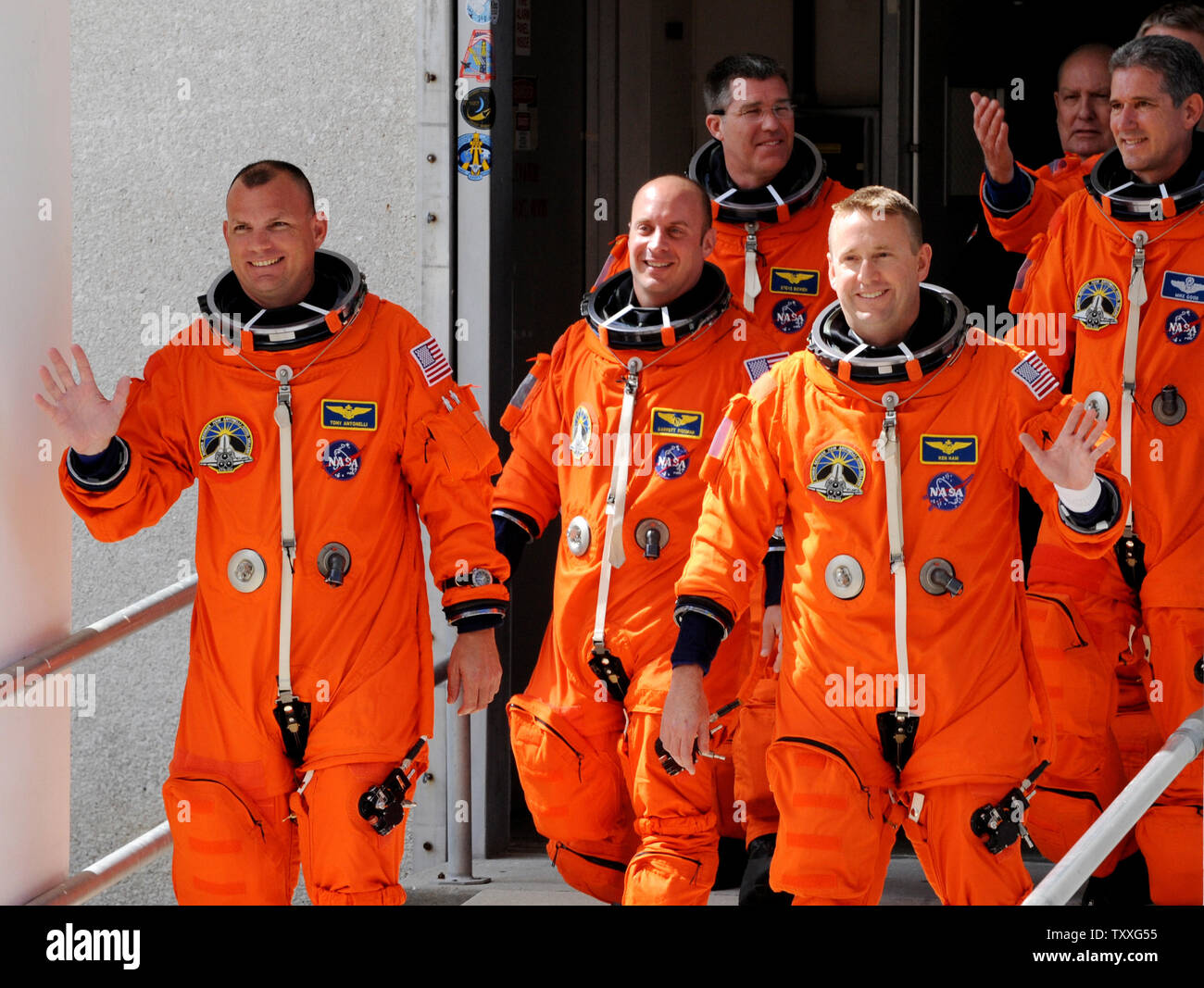 Space Shuttle Atlantis Commander Ken Ham (R, front) and Pilot Tony ...