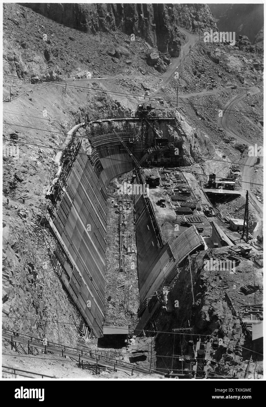 Boulder Dam, looking upstream through Nevada spillway channel from ...