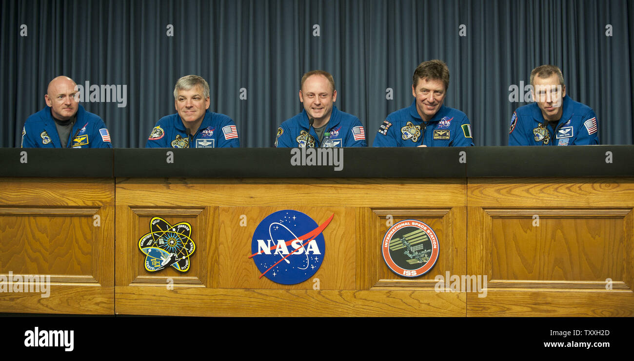 Crew members of STS 134 , Commander Mark Kelly, Pilot Greg Johnson and Mission Specialists ...