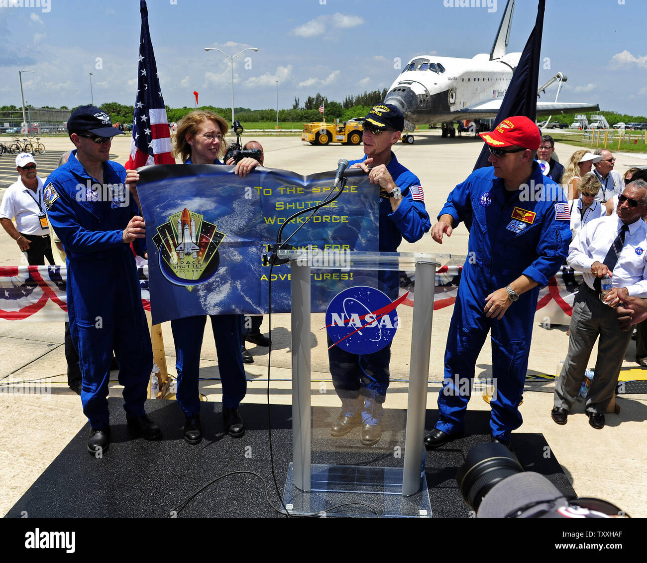 The crew of NASA's Space Shuttle "Atlantis" mission, STS 135, Rex ...