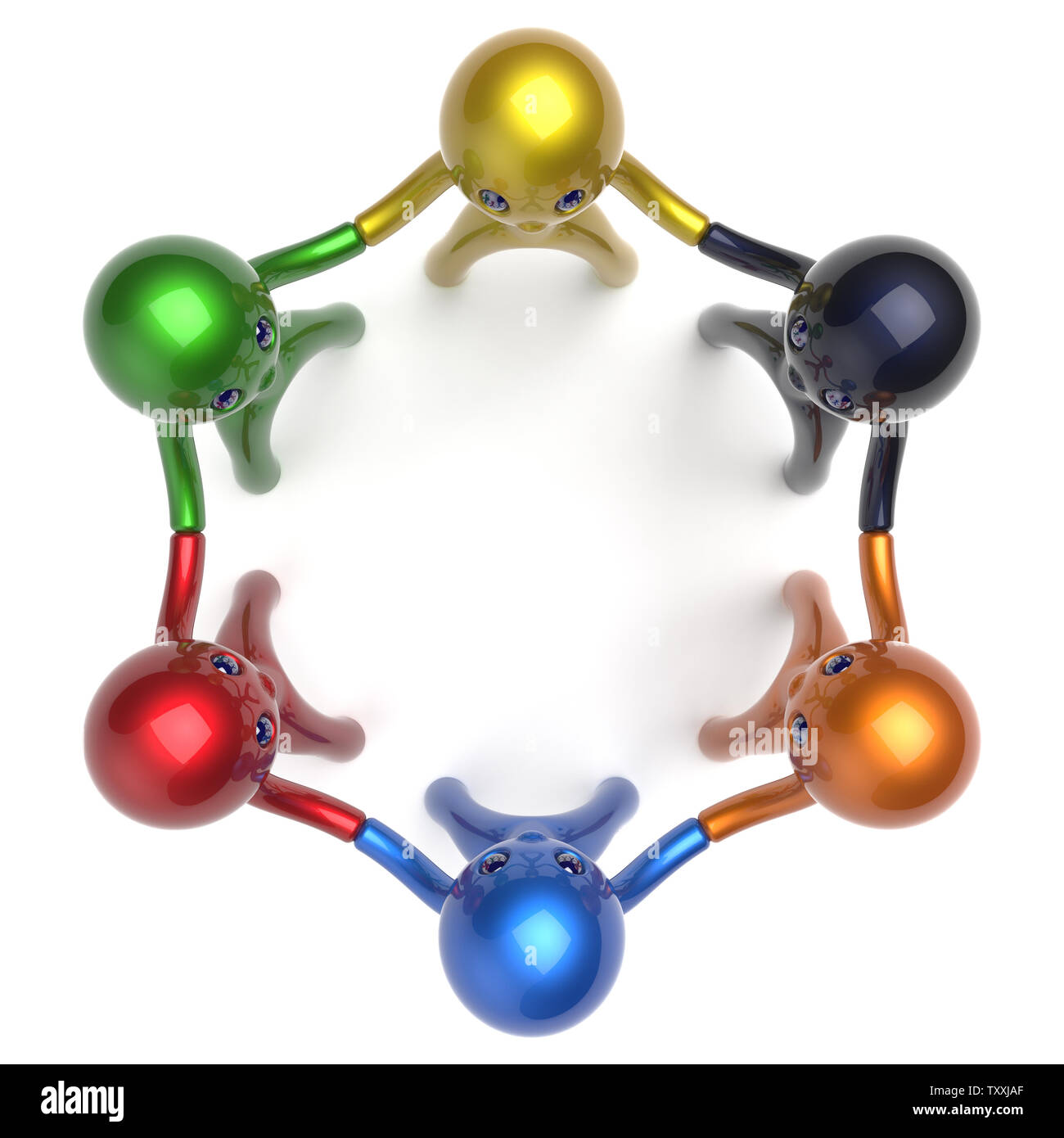Teamwork circle social network six people individuality characters ...