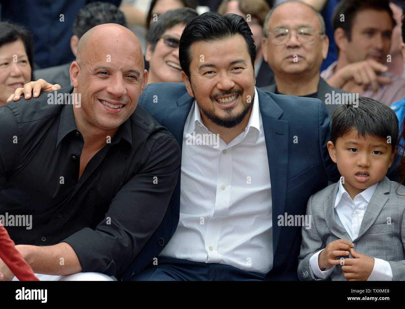 Actor Vin Diesel (L) and director Justin Lin attend the Handprint ...