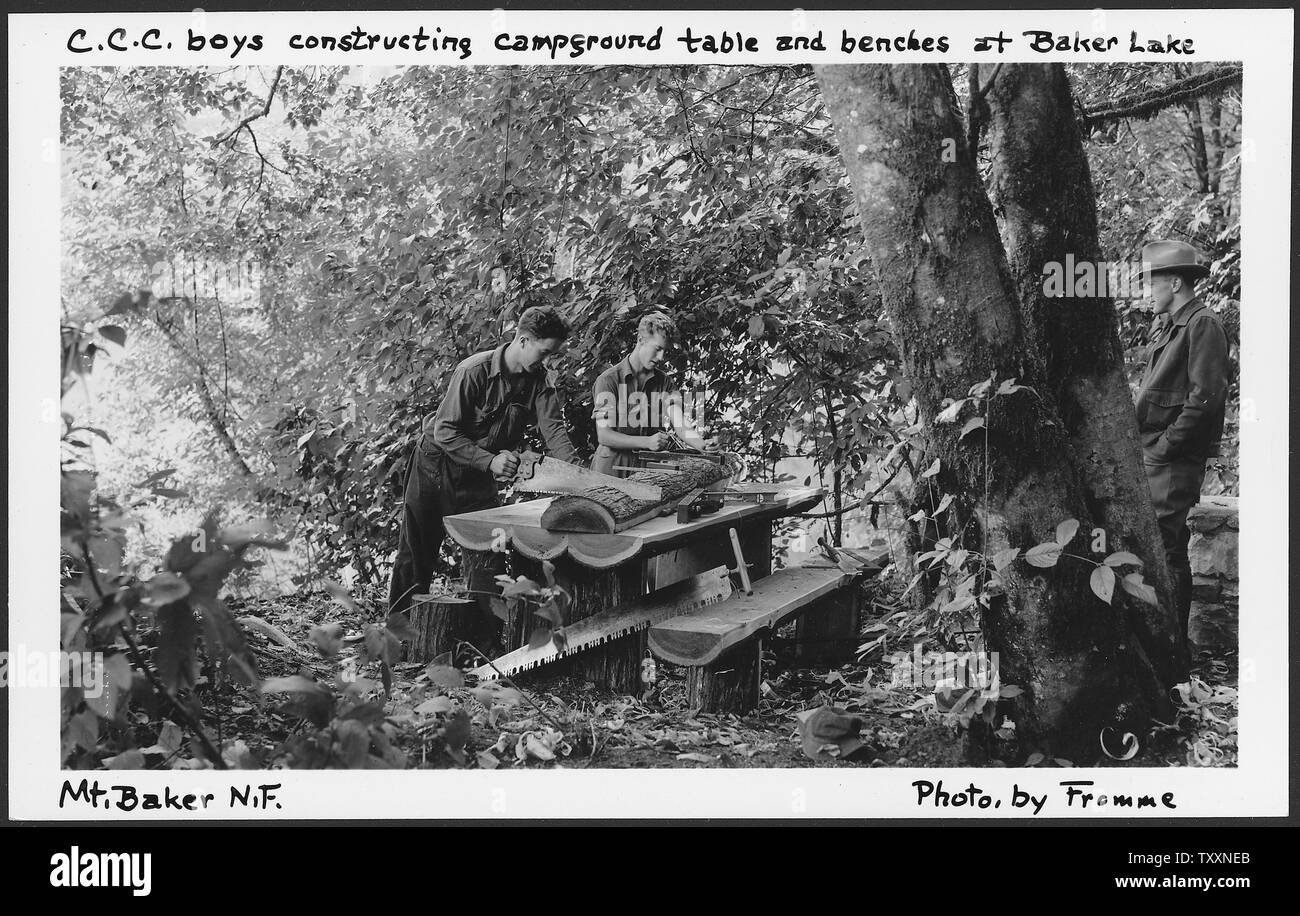 CCC Boys Constructing Campground Table and Benches at Baker Lake, Mount ...